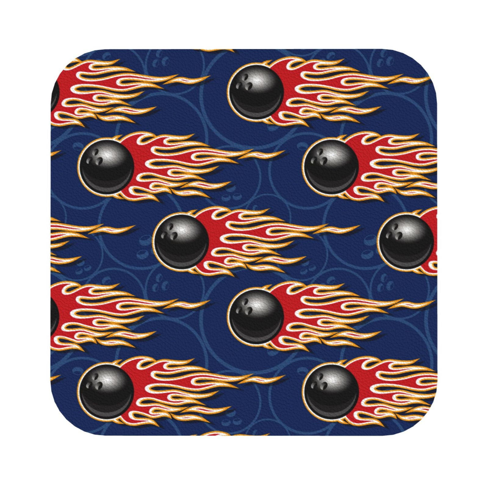 Adobk Bowling Ball And Flame Print Leather Coasters for Drinks(6 Pack ...