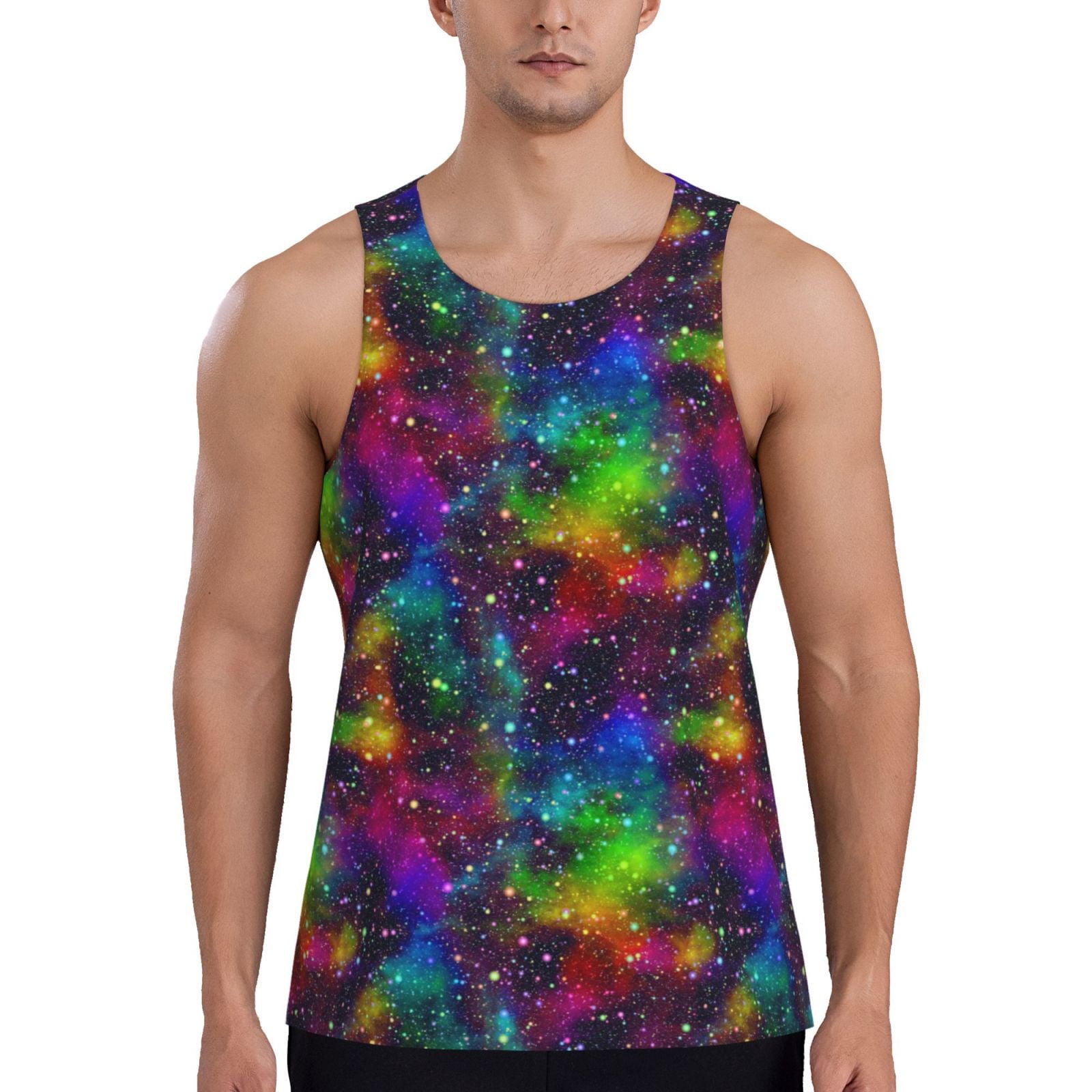 Adobk Bright Universe Print Men's Workout Tank Tops Sleeveless Mesh ...