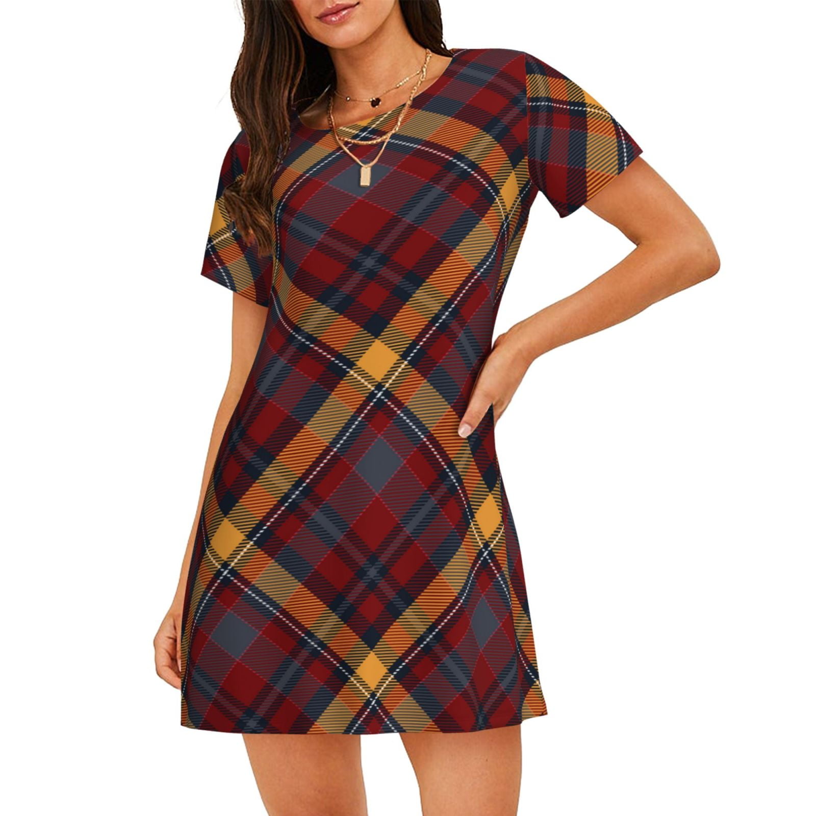 Adobk Buffalo Check Plaid Print Womens Short Sleeve Sleepshirt ...