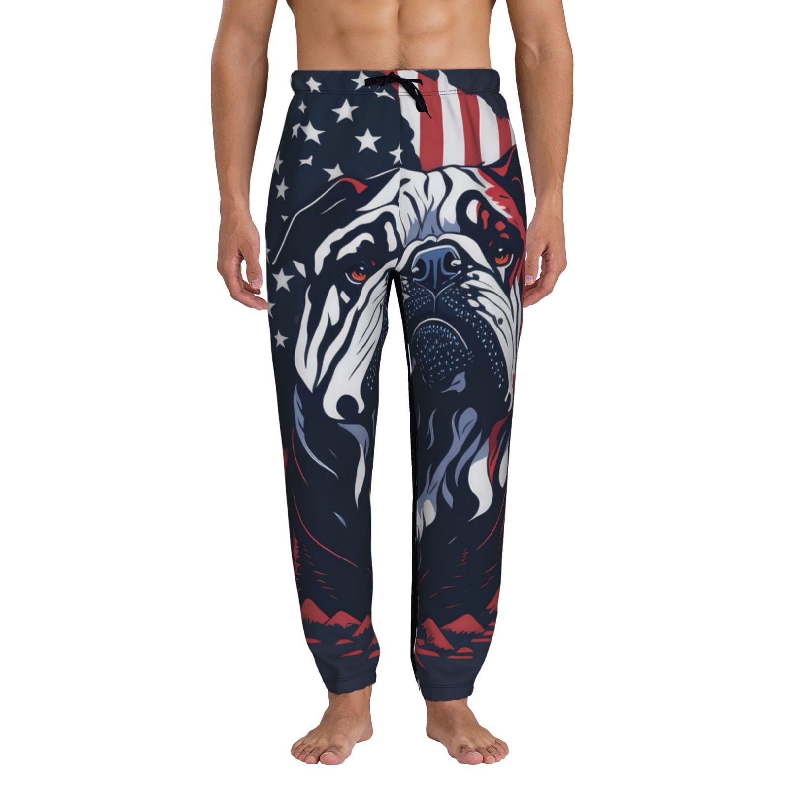 Adobk Bulldog with Forest Flag Print Men's Sweatpants Tapered Joggers ...