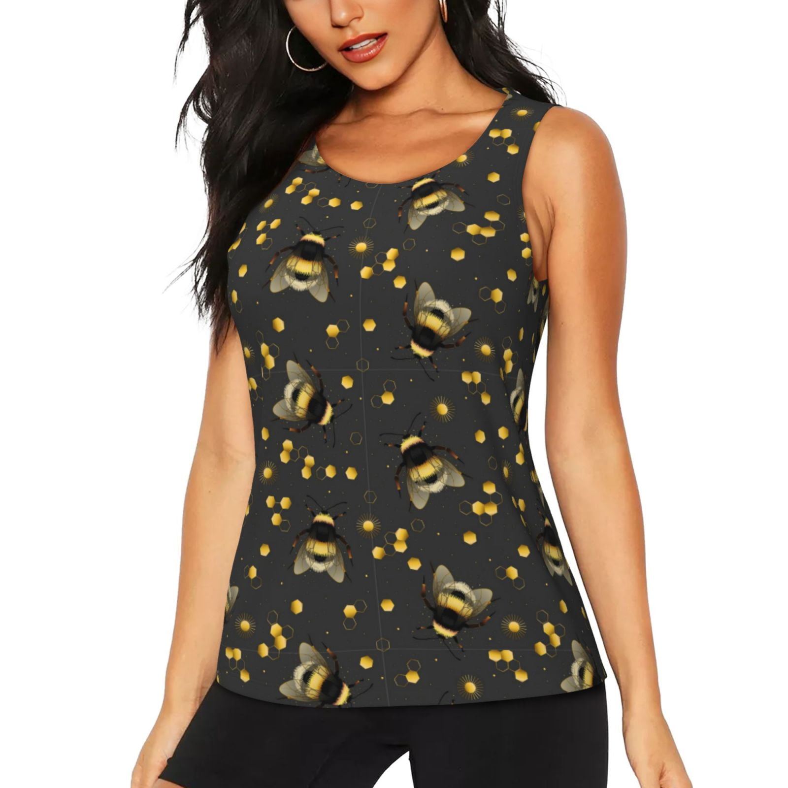 Adobk Bumblebee Print Women's Workout Tank Top Racerback Yoga Tanks ...