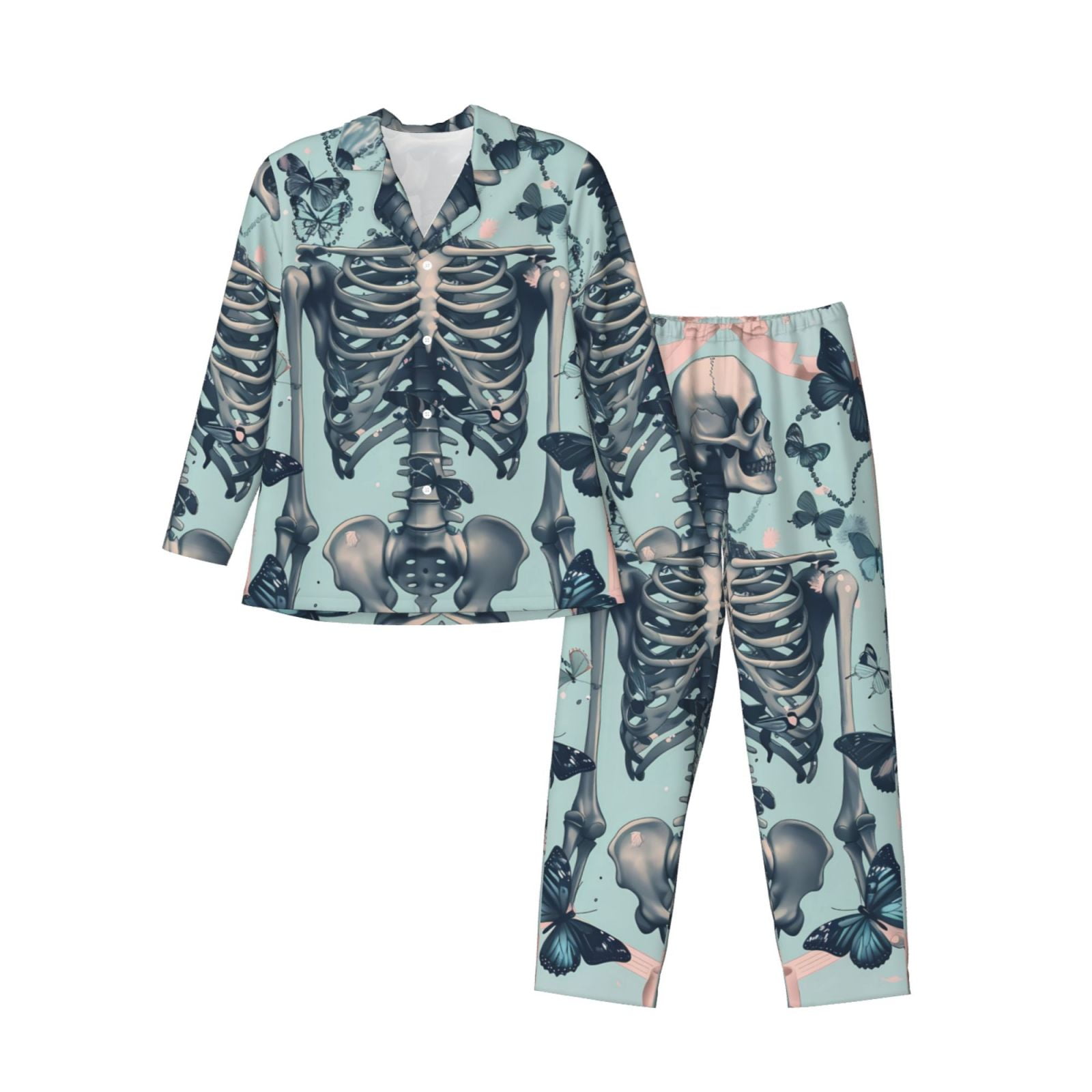 Adobk Butterflies Skull Bows Print Mens Pajamas Set Long Sleeve Soft ...
