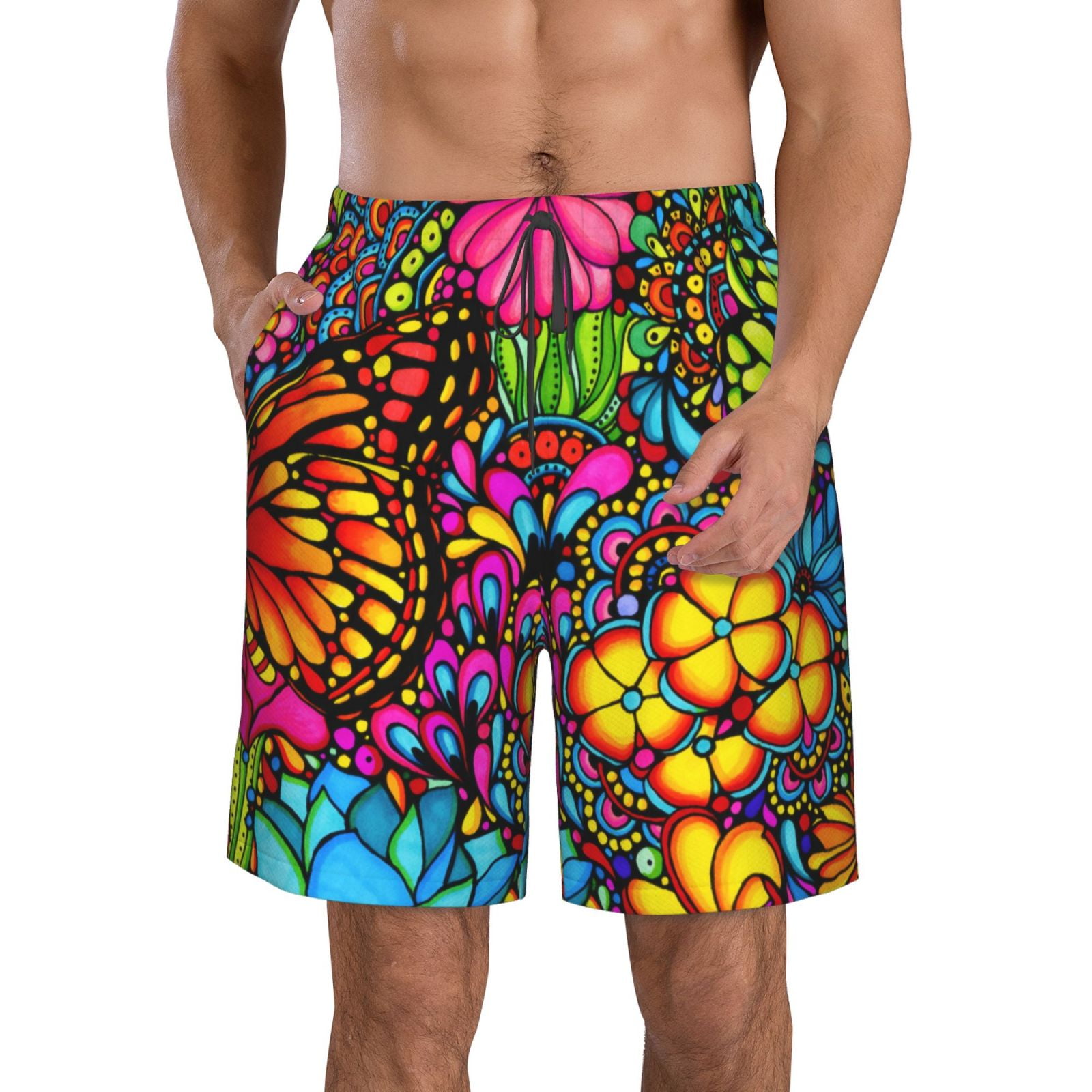 Adobk Butterfly Garden Print Men's Swim Trunks Hawaiian Bathing Suit ...