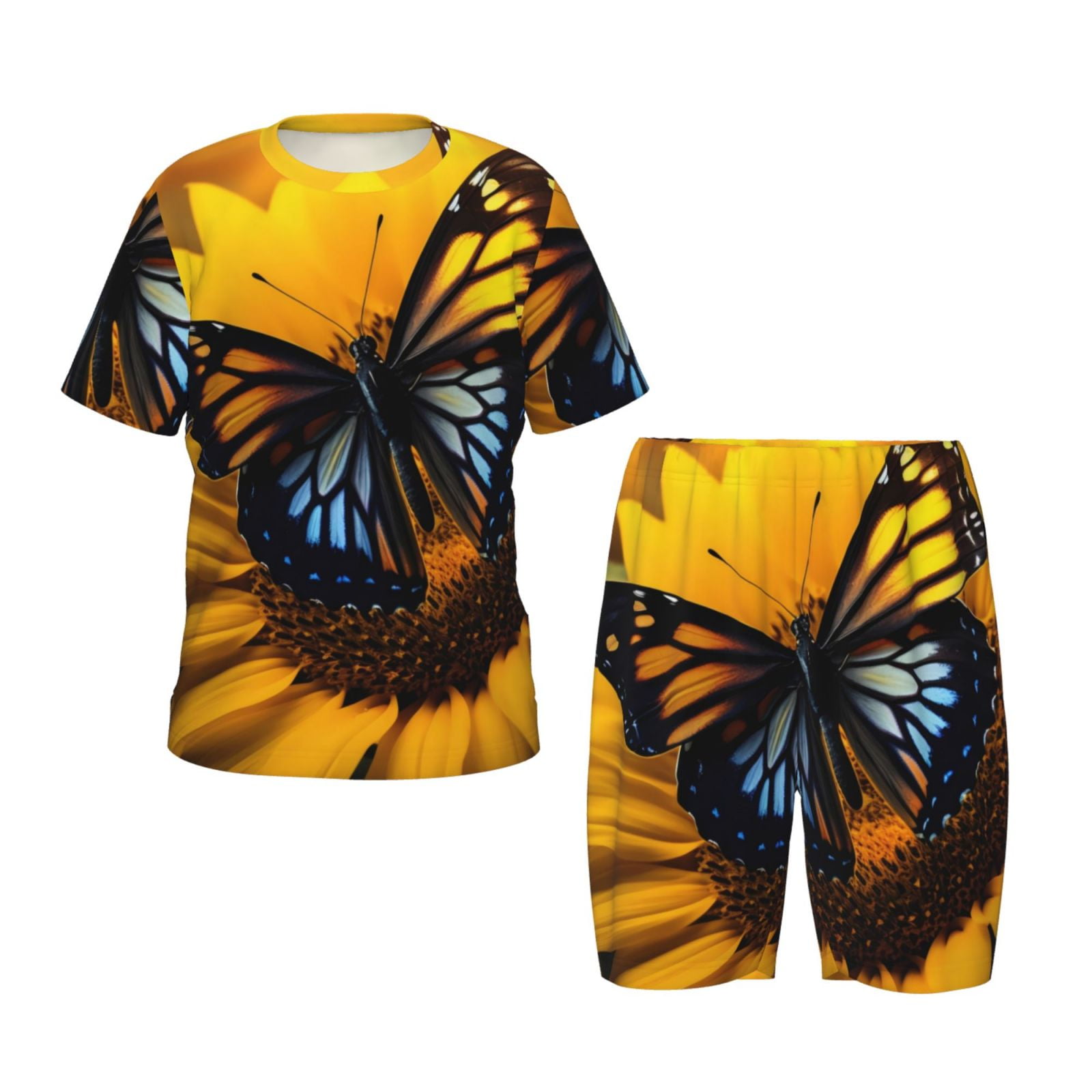 Adobk Butterfly On Sunflower Print Pajamas Toddler 2 Piece Short Sleeve ...