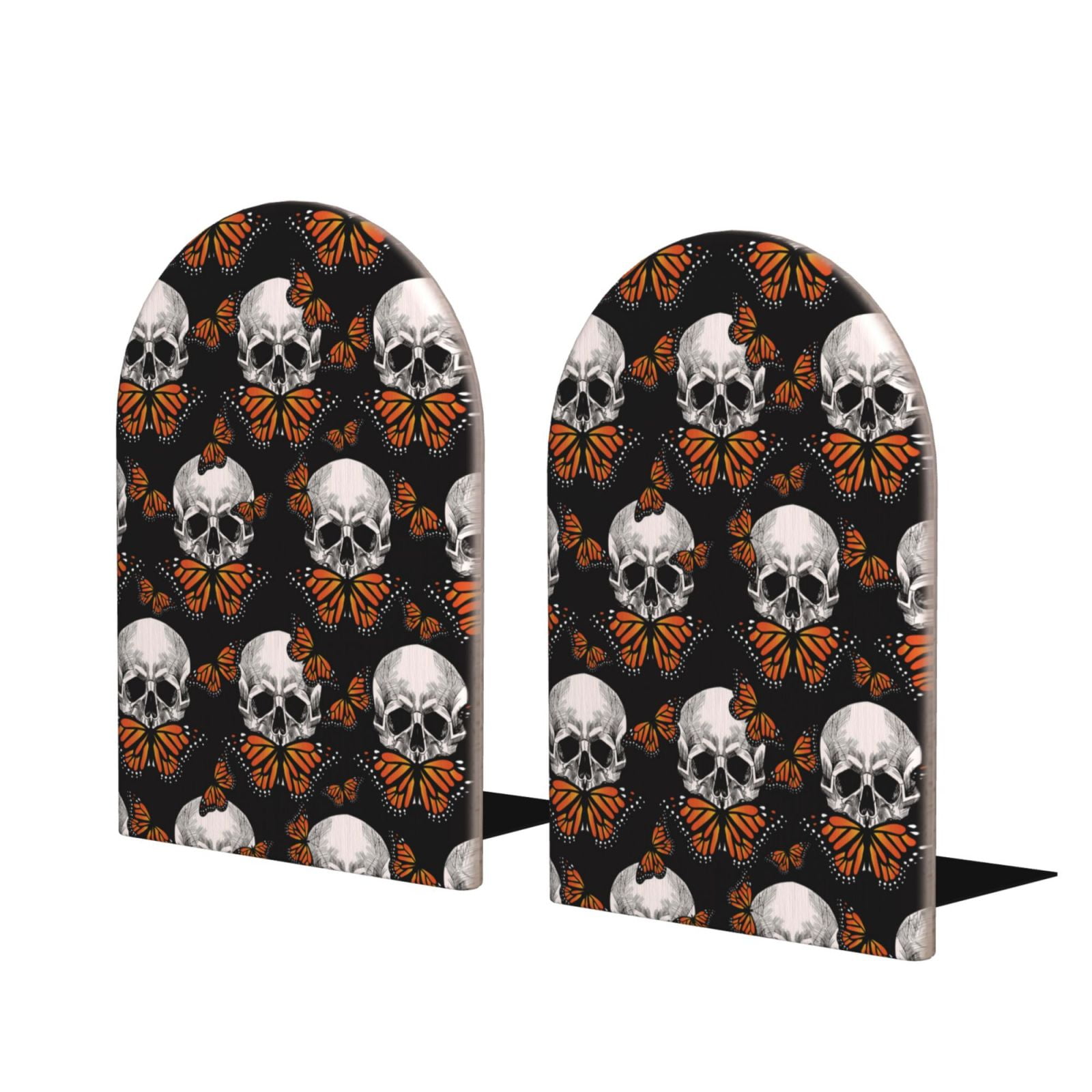 Adobk Butterfly Skull Print Wooden Bookends with Metal Base,on-Skid ...