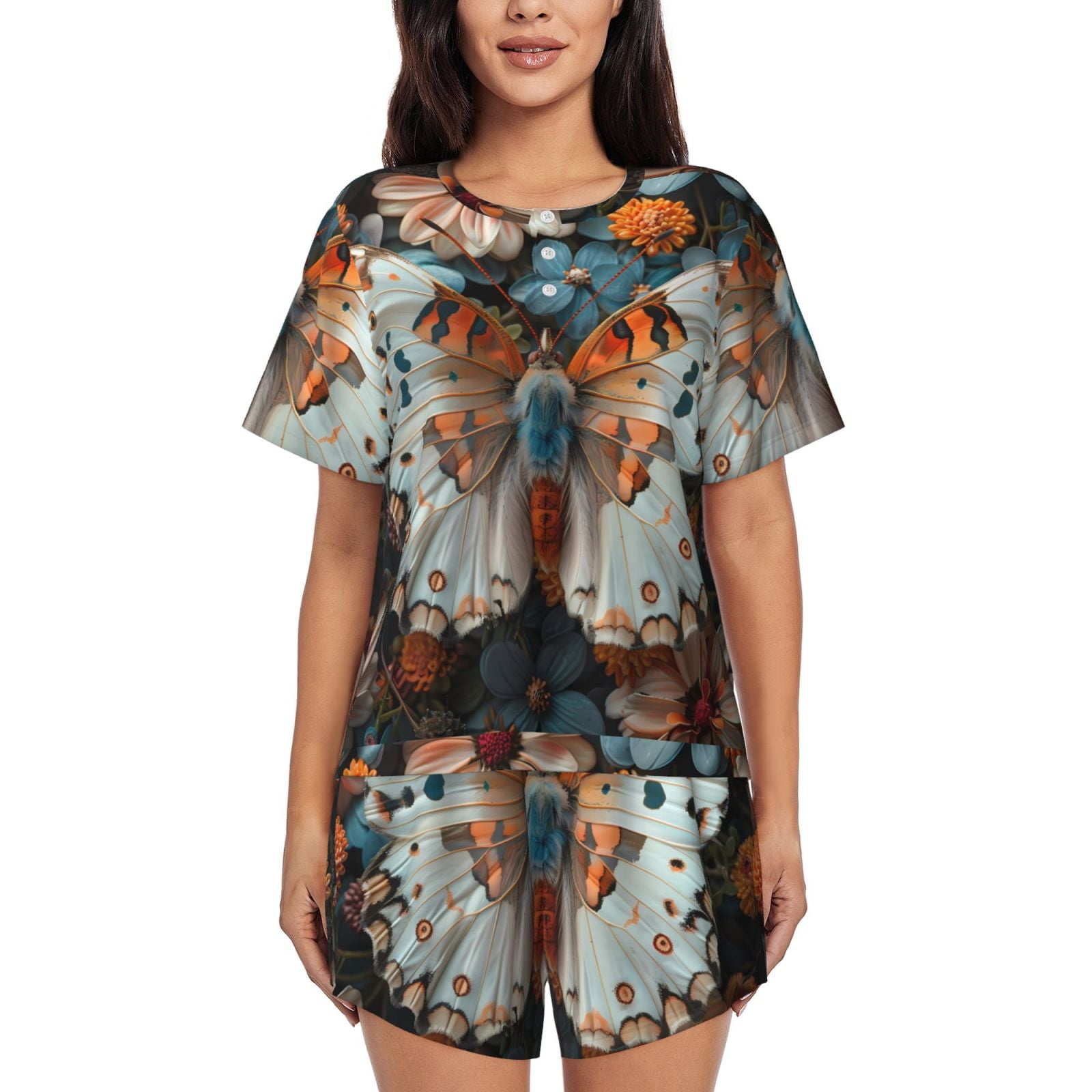 Adobk Butterfly and Bloom Beauty Print Women Pajamas Sets for Short ...