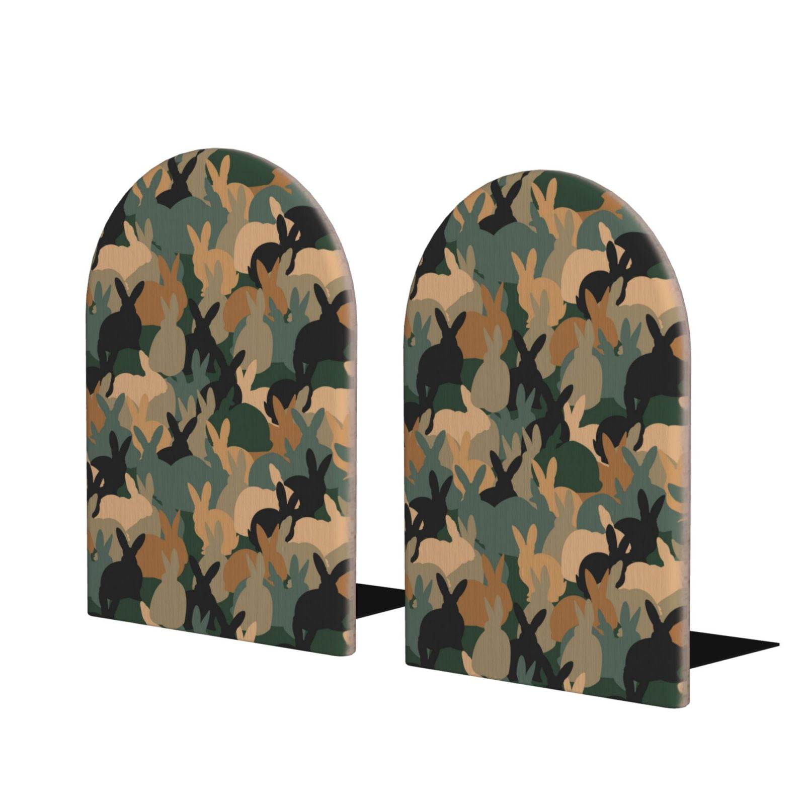 Adobk Camouflage Rabbit Print Wooden Bookends with Metal Base,on-Skid ...