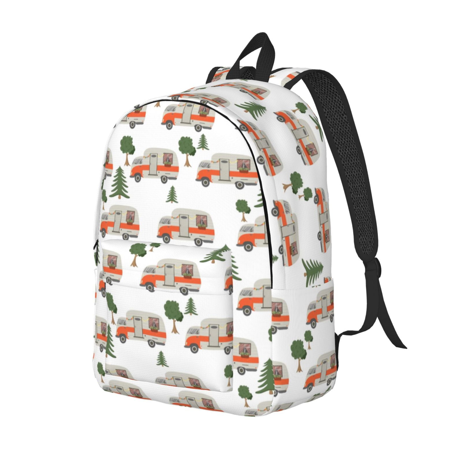 Adobk Camp Van Print Canvas Backpack Lightweight Travel Daypack Student ...