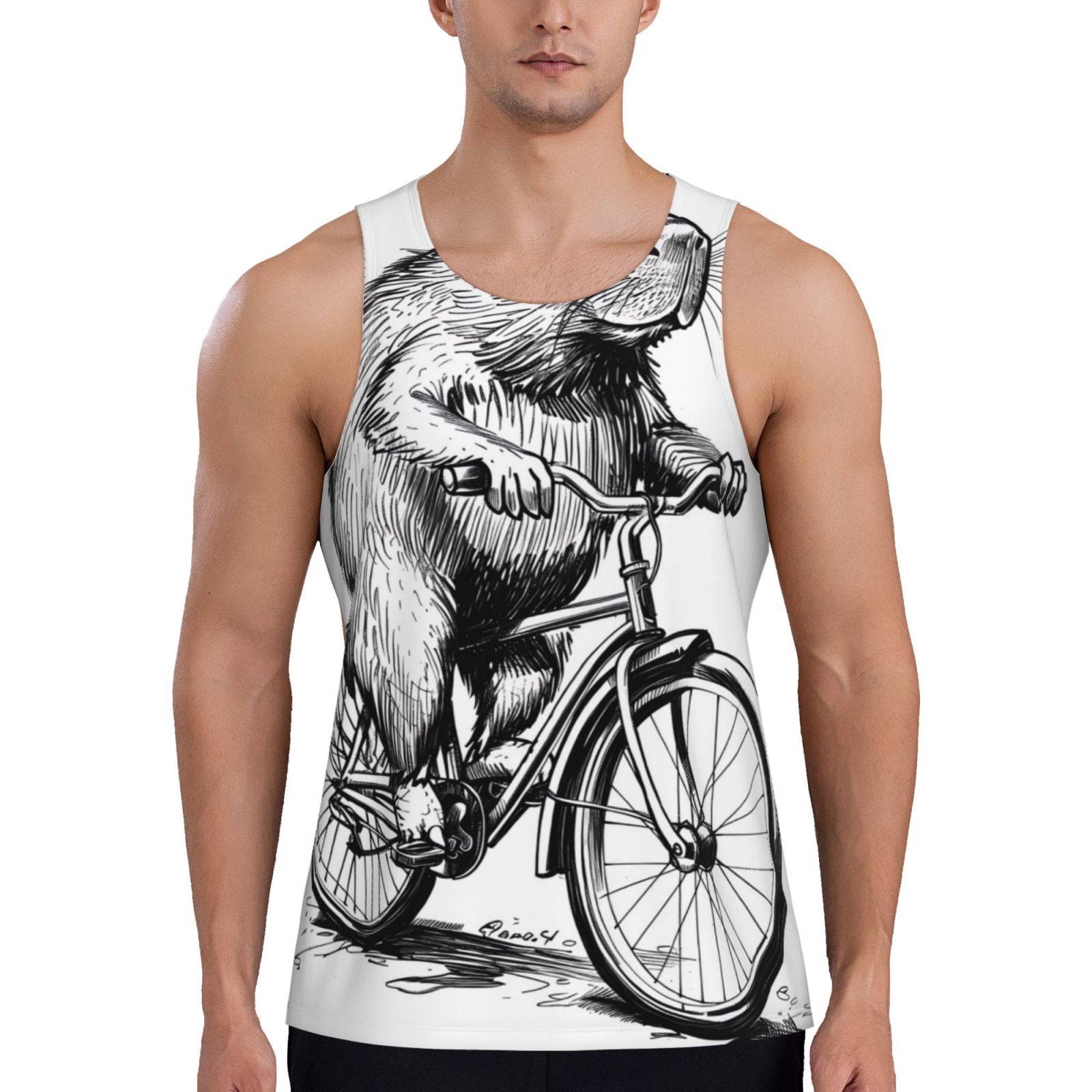 Adobk Capybara Riding Bicycle Print Men's Workout Tank Tops Sleeveless ...
