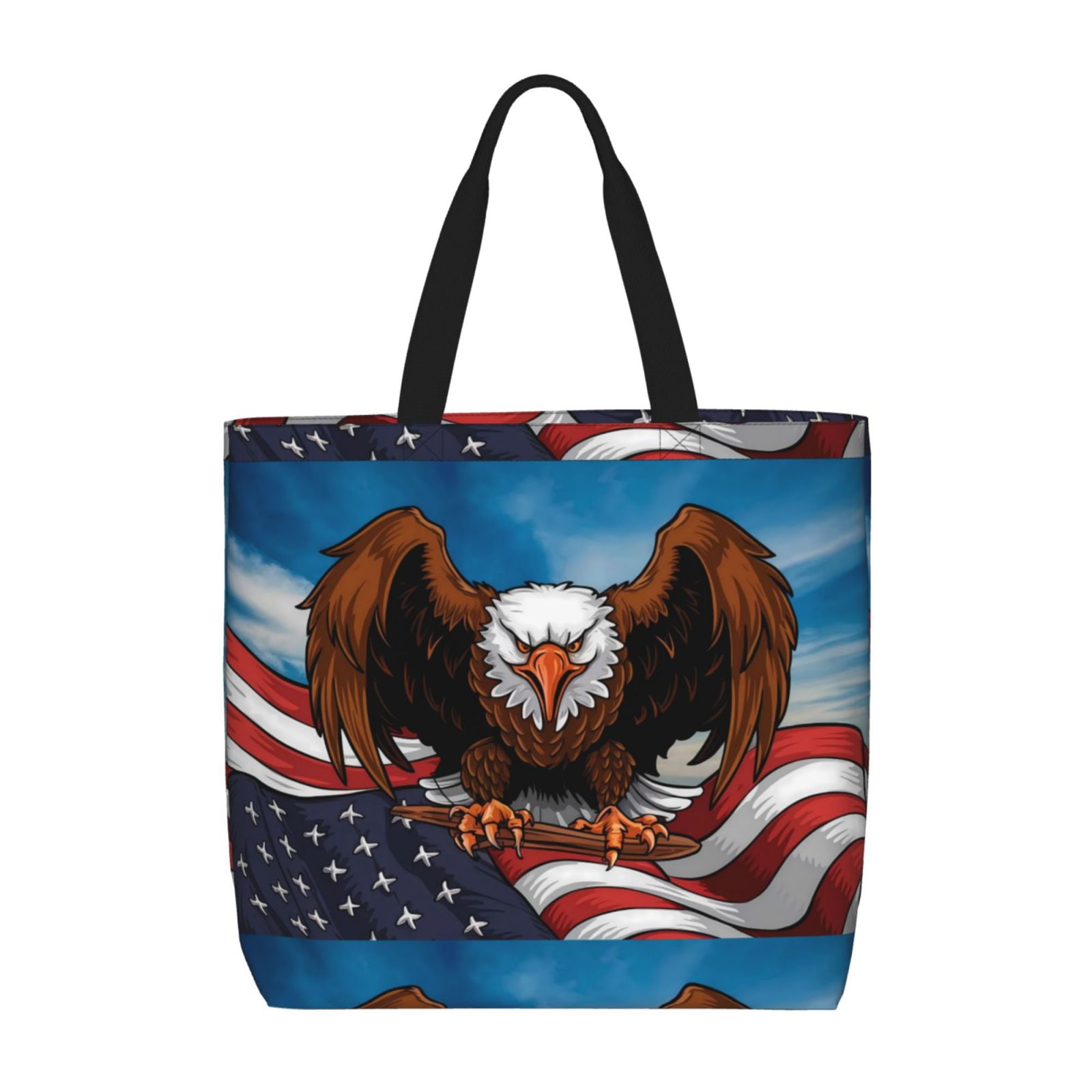 Adobk Cartoon Bald Eagle USA Print Tote Bags Shoulder Bag Beach Bag ...