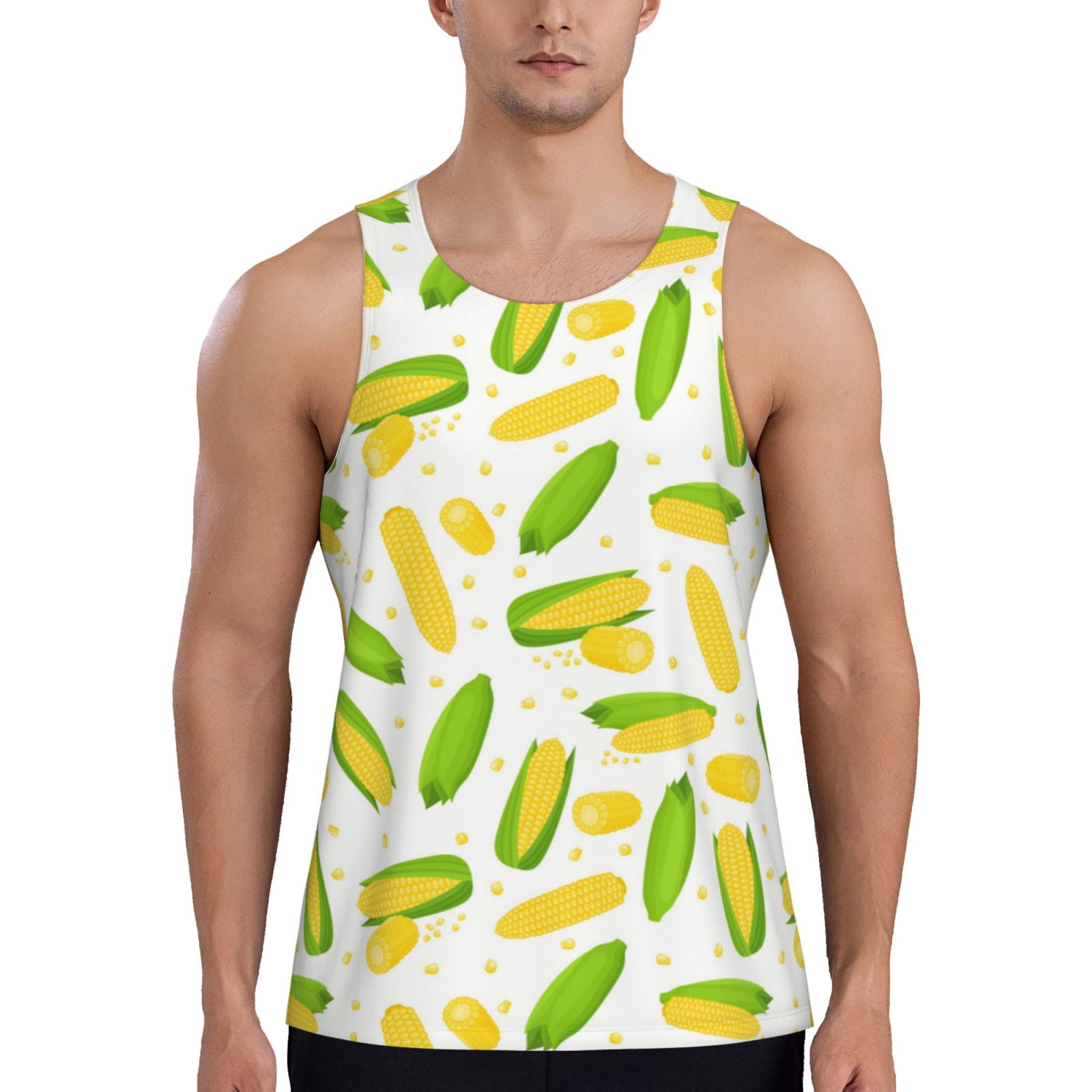 Adobk Cartoon Corn Print Men's Workout Tank Tops Sleeveless Mesh Muscle ...