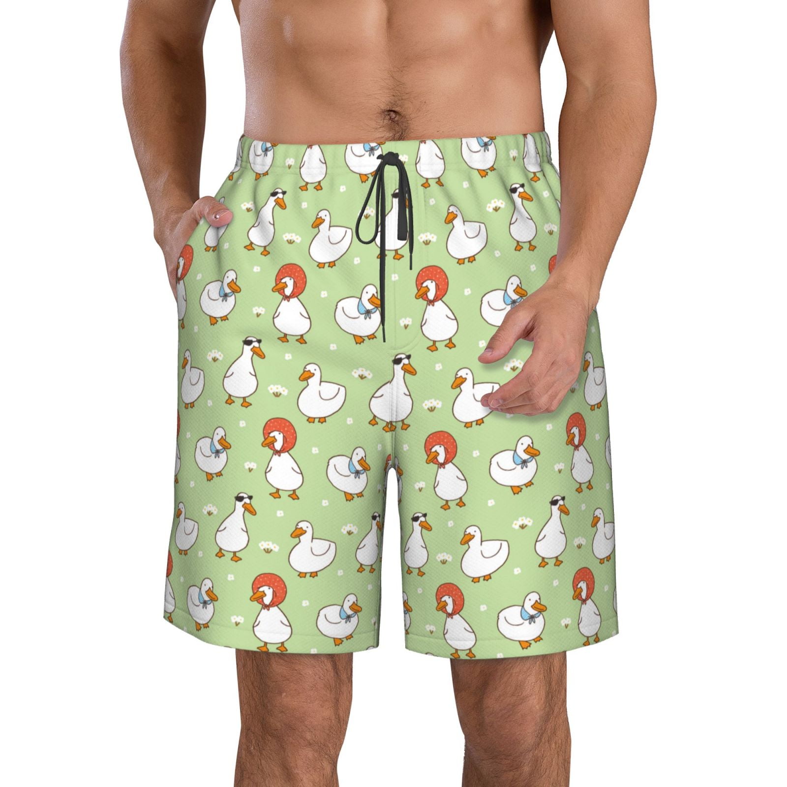 Adobk Cartoon Duck Print Men's Swim Trunks Hawaiian Bathing Suit ...