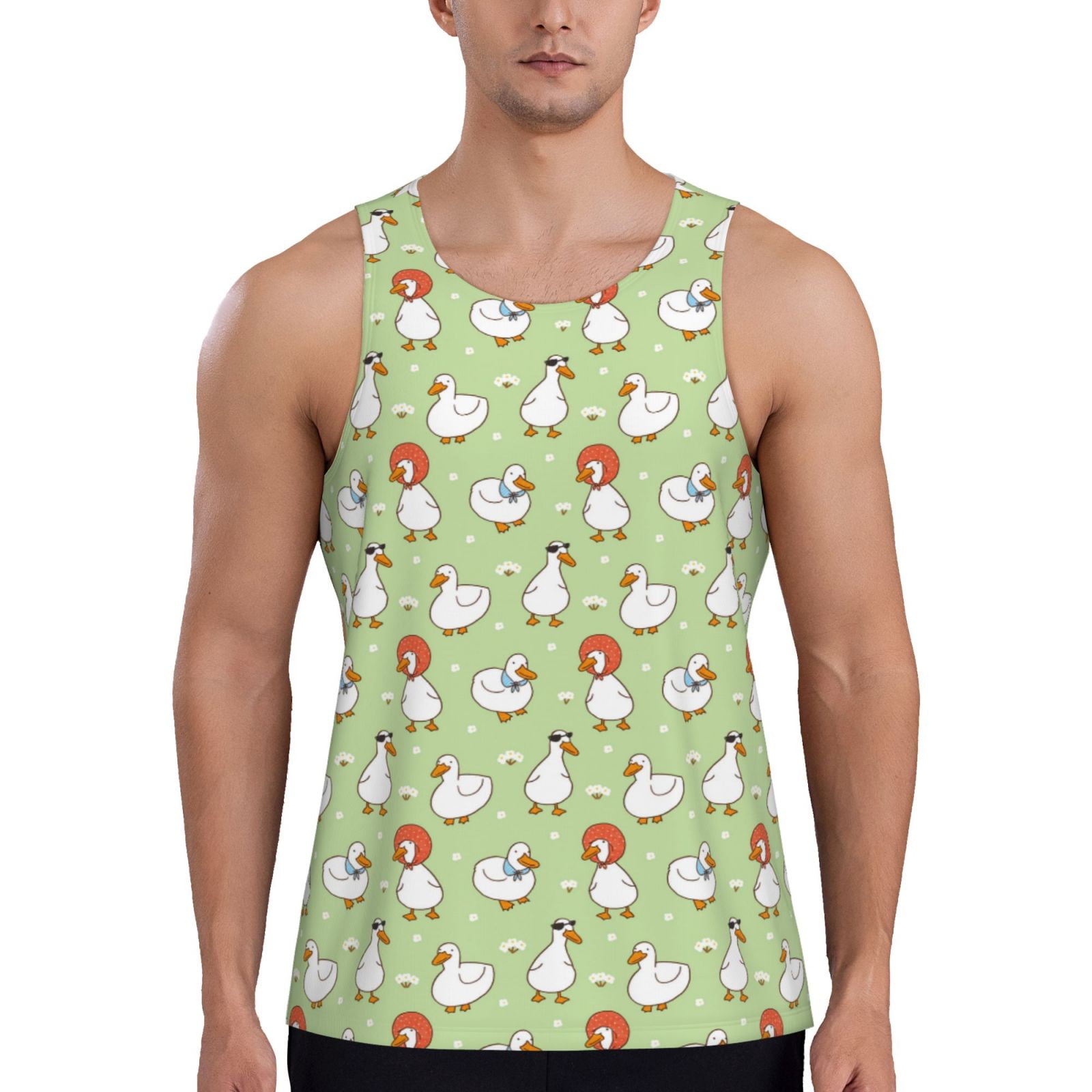 Adobk Cartoon Duck Print Men's Workout Tank Tops Sleeveless Mesh Muscle ...