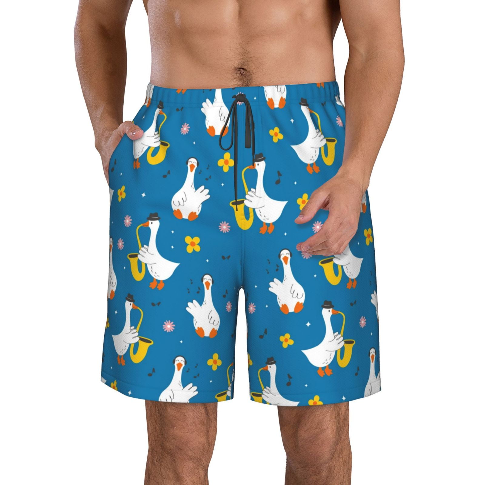 Adobk Cartoon Goose Print Men's Swim Trunks Hawaiian Bathing Suit ...