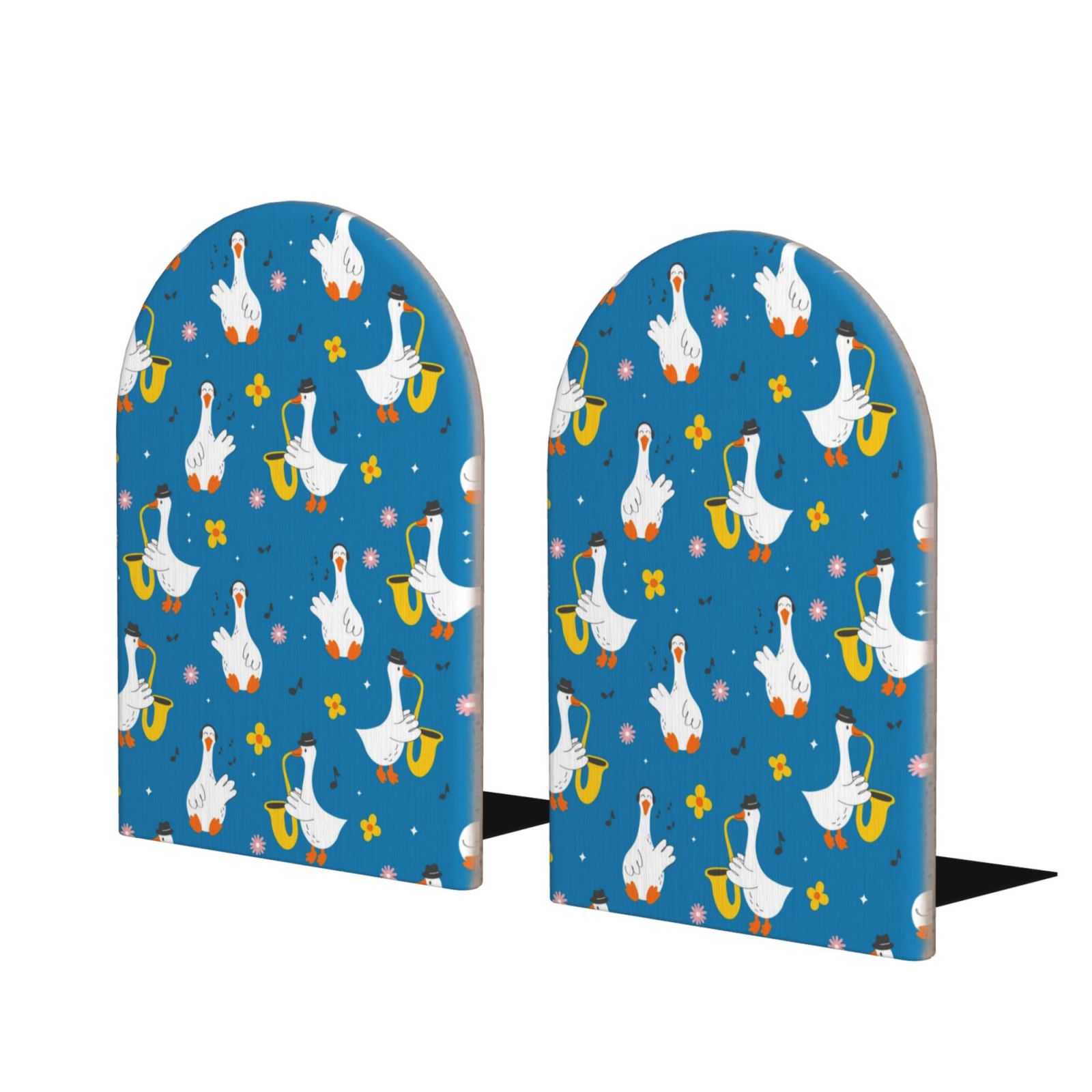 Adobk Cartoon Goose Print Wooden Bookends with Metal Base,on-Skid ...