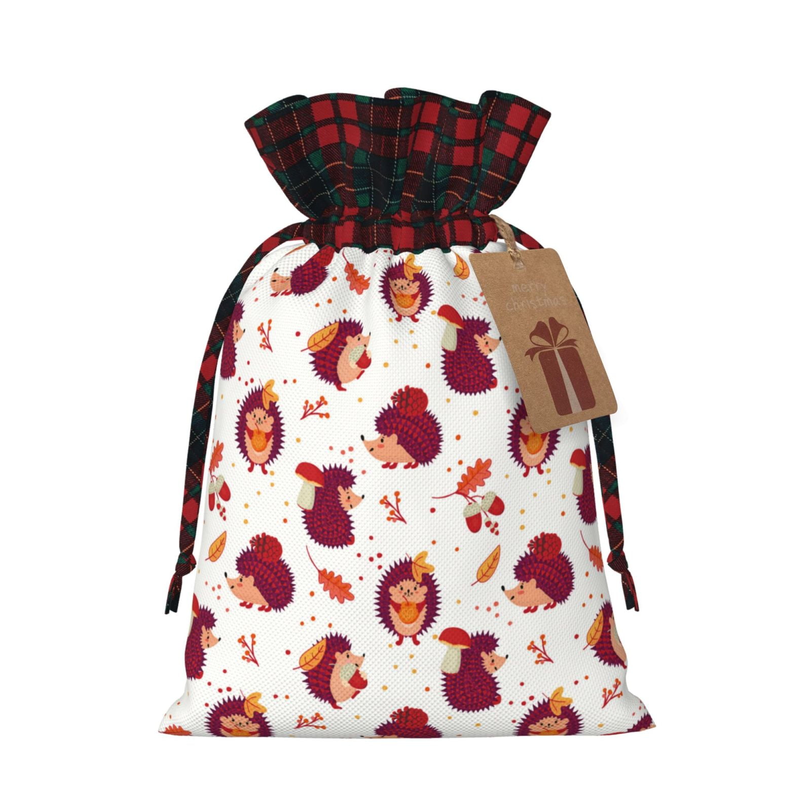 Adobk Cartoon Hedgehogs Print Holiday Drawstring Gift Bags, Christmas ...