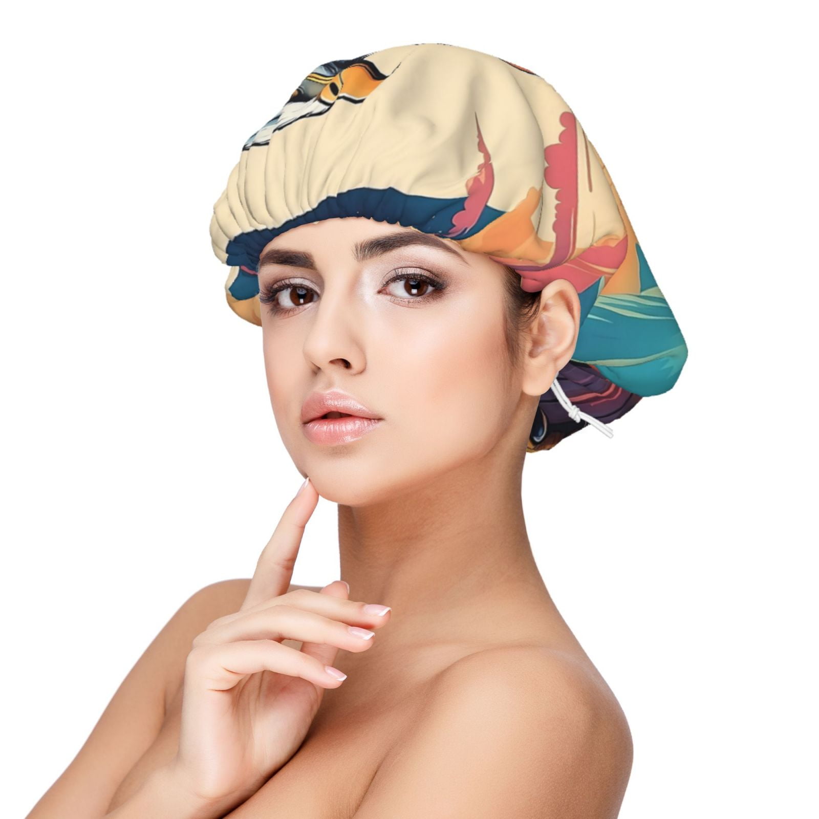 Adobk Cartoon Iceberg Bald Eagle Print Satin Bonnet, Night Sleep Caps with Wide Elastic Band ...