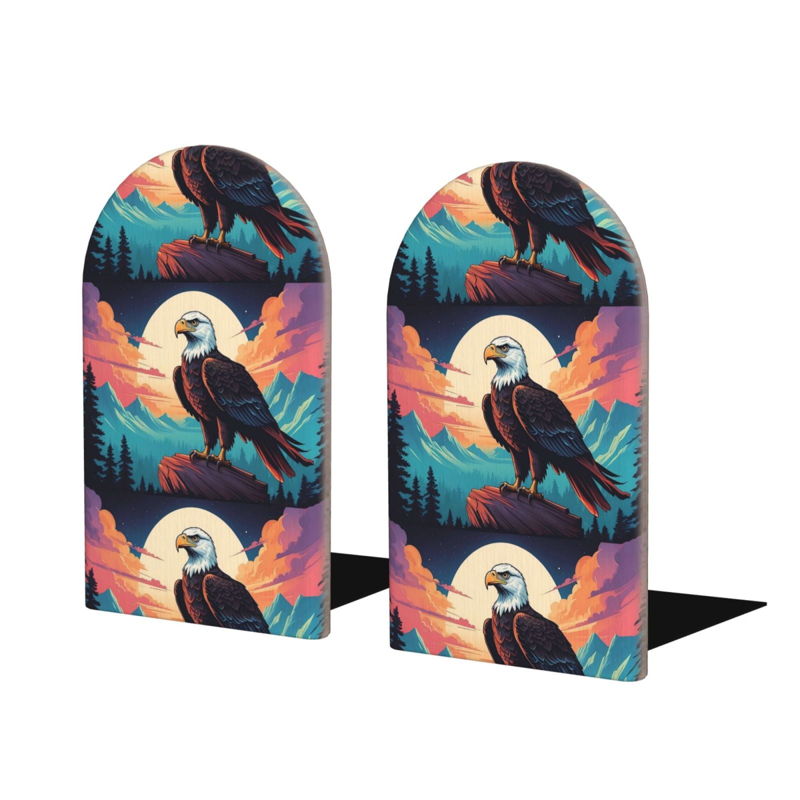 Adobk Cartoon Iceberg Bald Eagle Print Wood,Non-Skid Bookend for ...