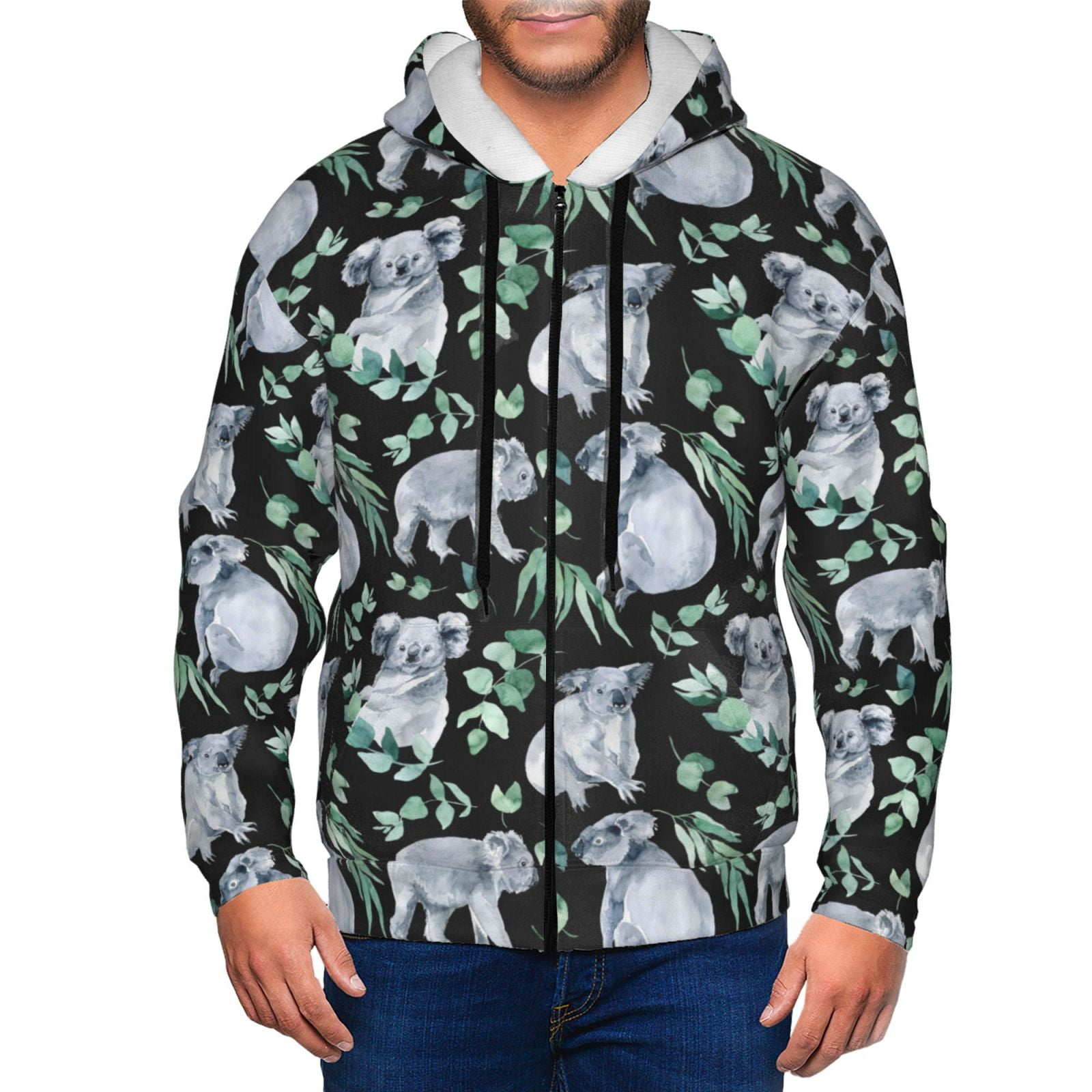 Adobk Cartoon Koala Bear Print Mens Full-zip Hoodie, Zip-up Hooded ...