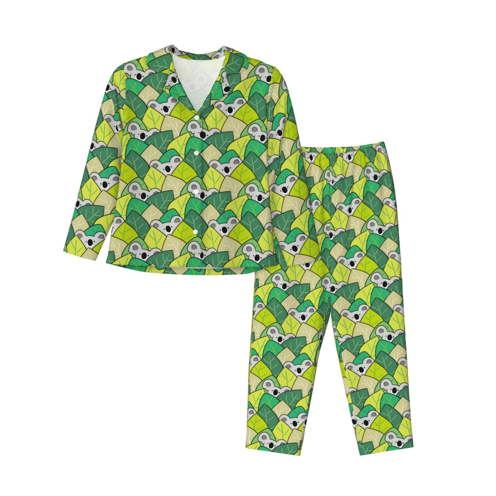 Adobk Cartoon Koala Bear and Leaf Print Pajamas Set Long Sleeve ...