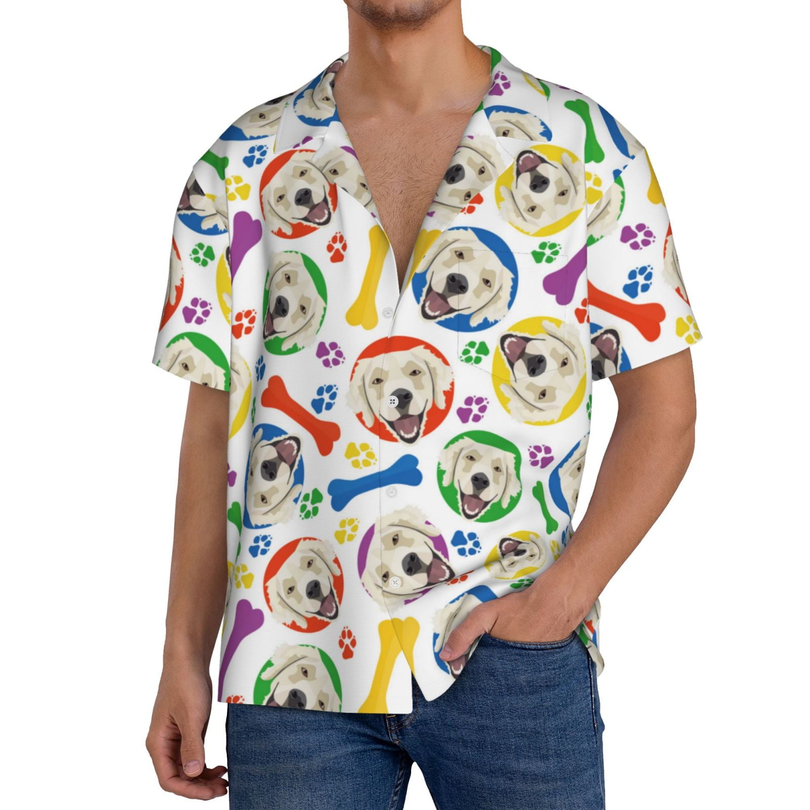 Adobk Cartoon Labrador Retriever Print Men's Casual Button Down Shirt ...
