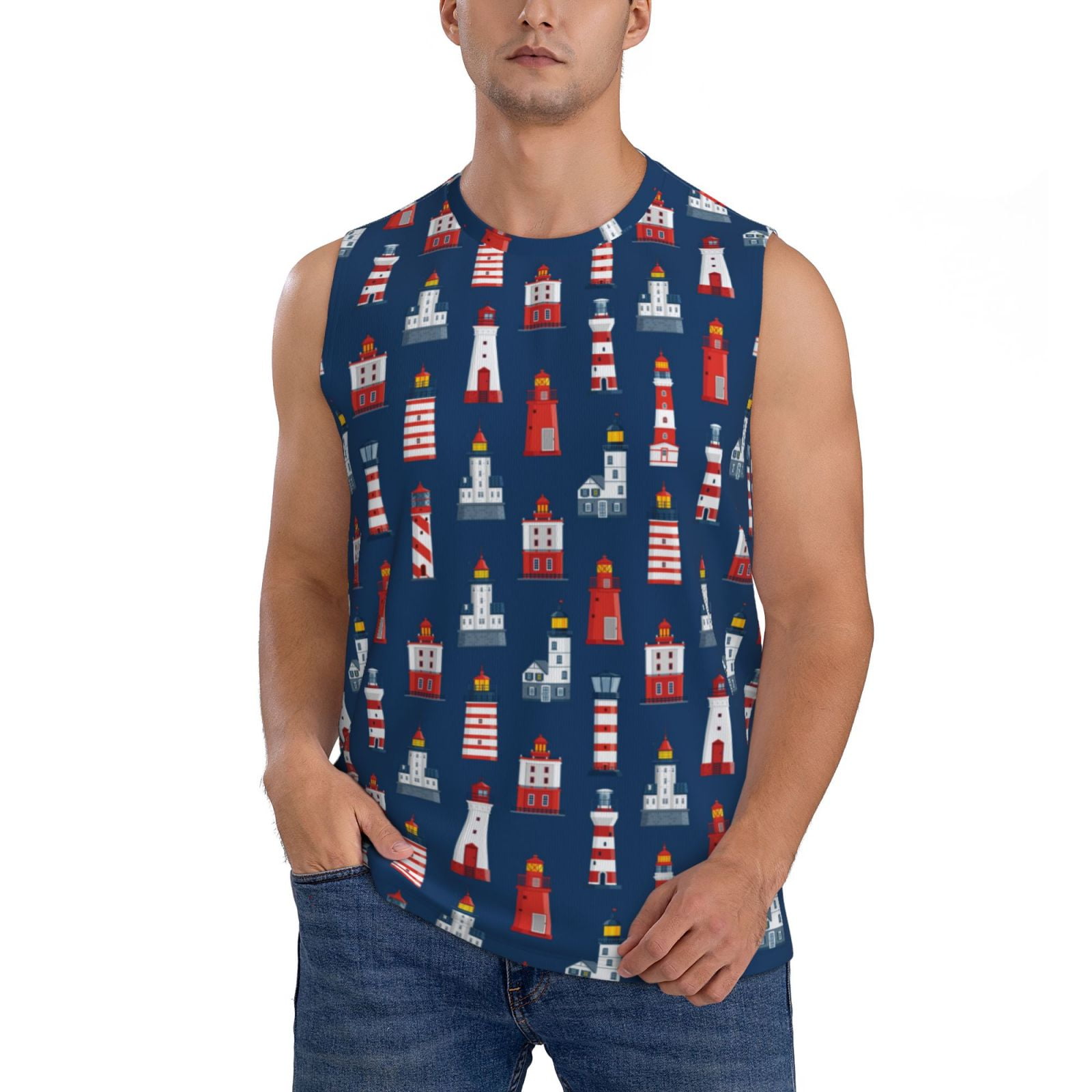 Adobk Cartoon Lighthouse Men's Tank Top Muscle Workout Gym Shirts ...