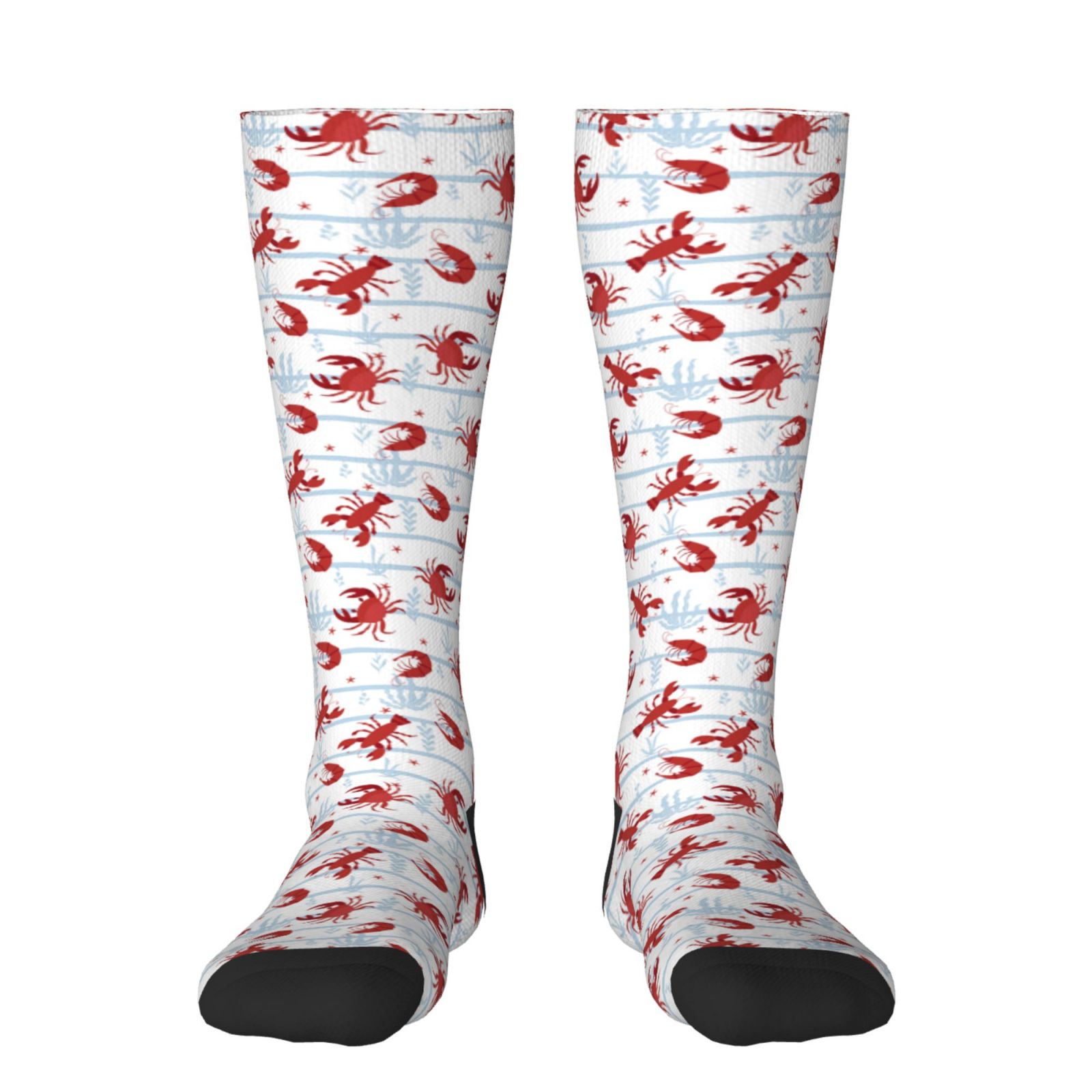Adobk Cartoon Lobsters Print Knee High Socks Athletic Tube Socks High ...