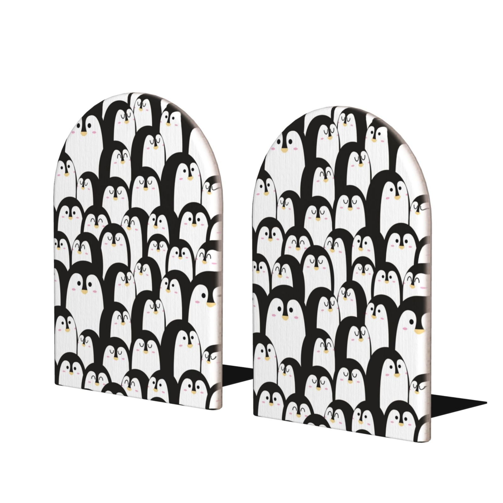 Adobk Cartoon Penguin Print Wooden Bookends with Metal Base,on-Skid ...