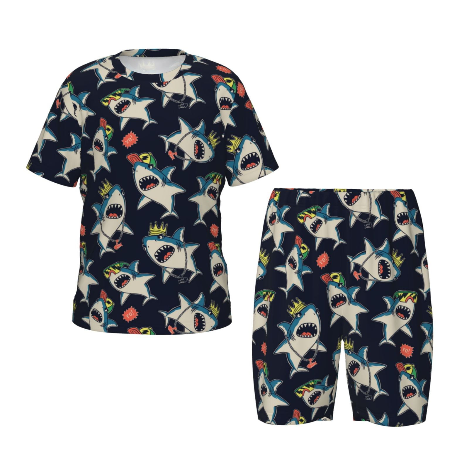 Adobk Cartoon Sharks Print Pajamas Toddler 2 Piece Short Sleeve ...