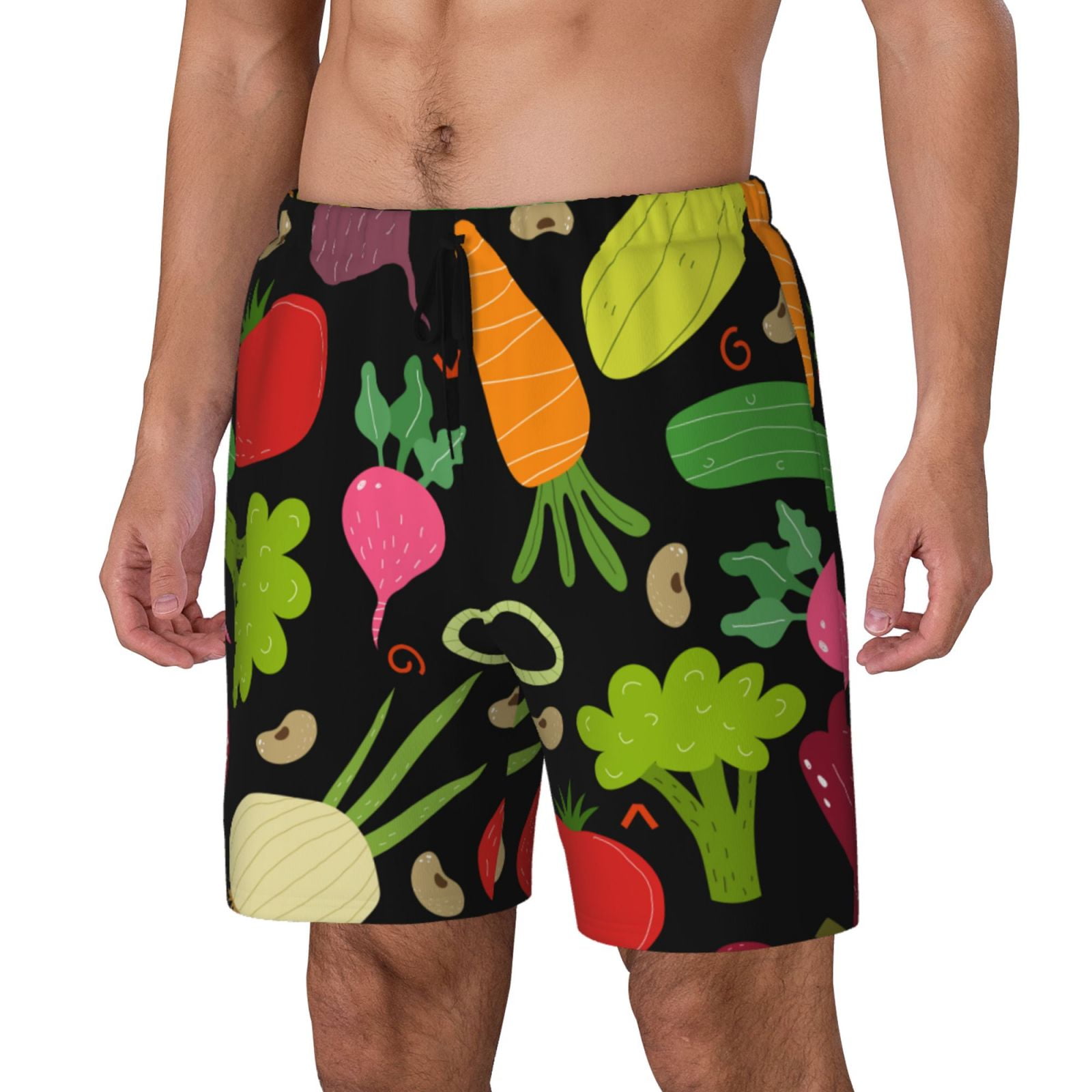 Adobk Cartoon Vegetables Print Men's Swim Trunks with Compression Liner ...