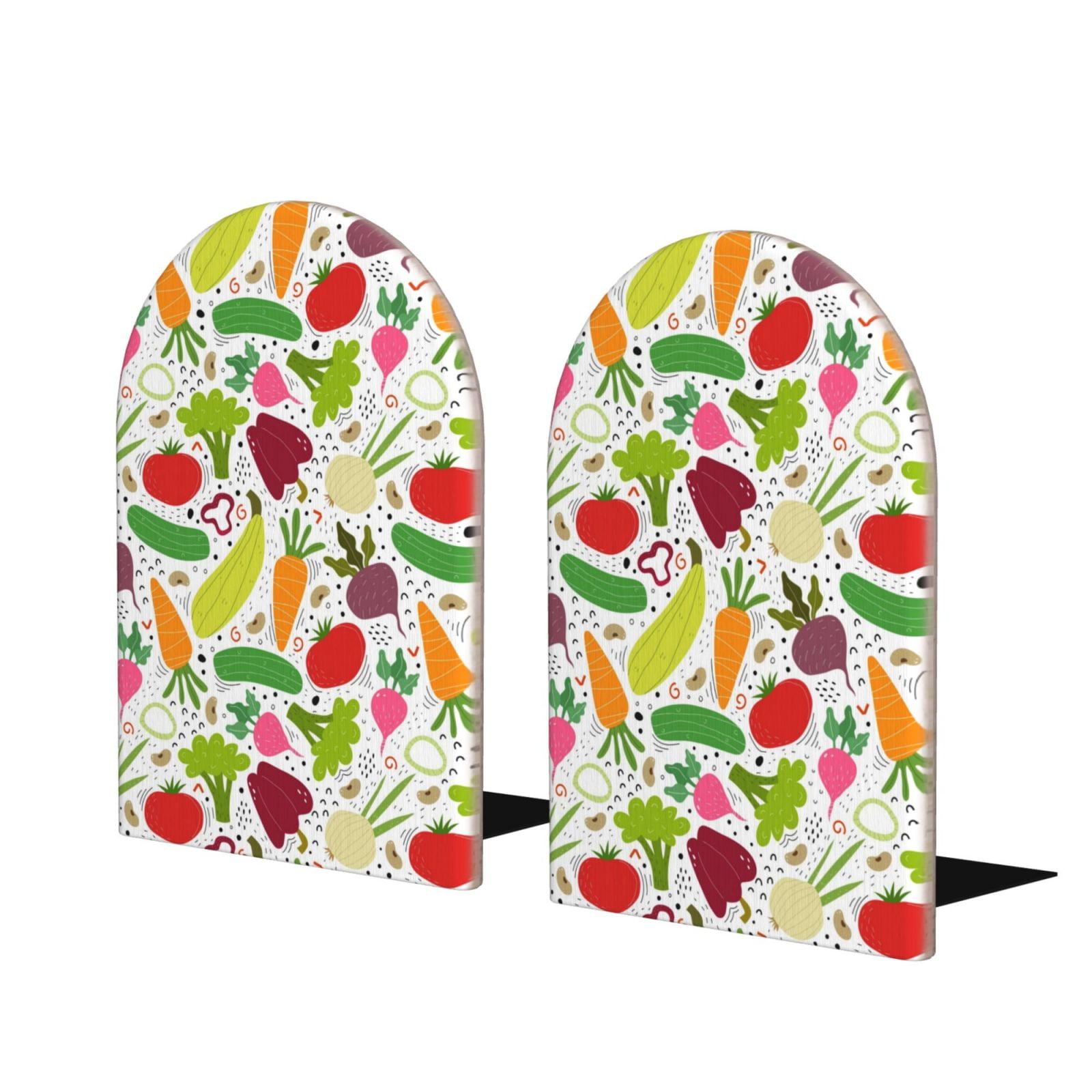 Adobk Cartoon Vegetables Print Wooden Bookends with Metal Base,on-Skid ...