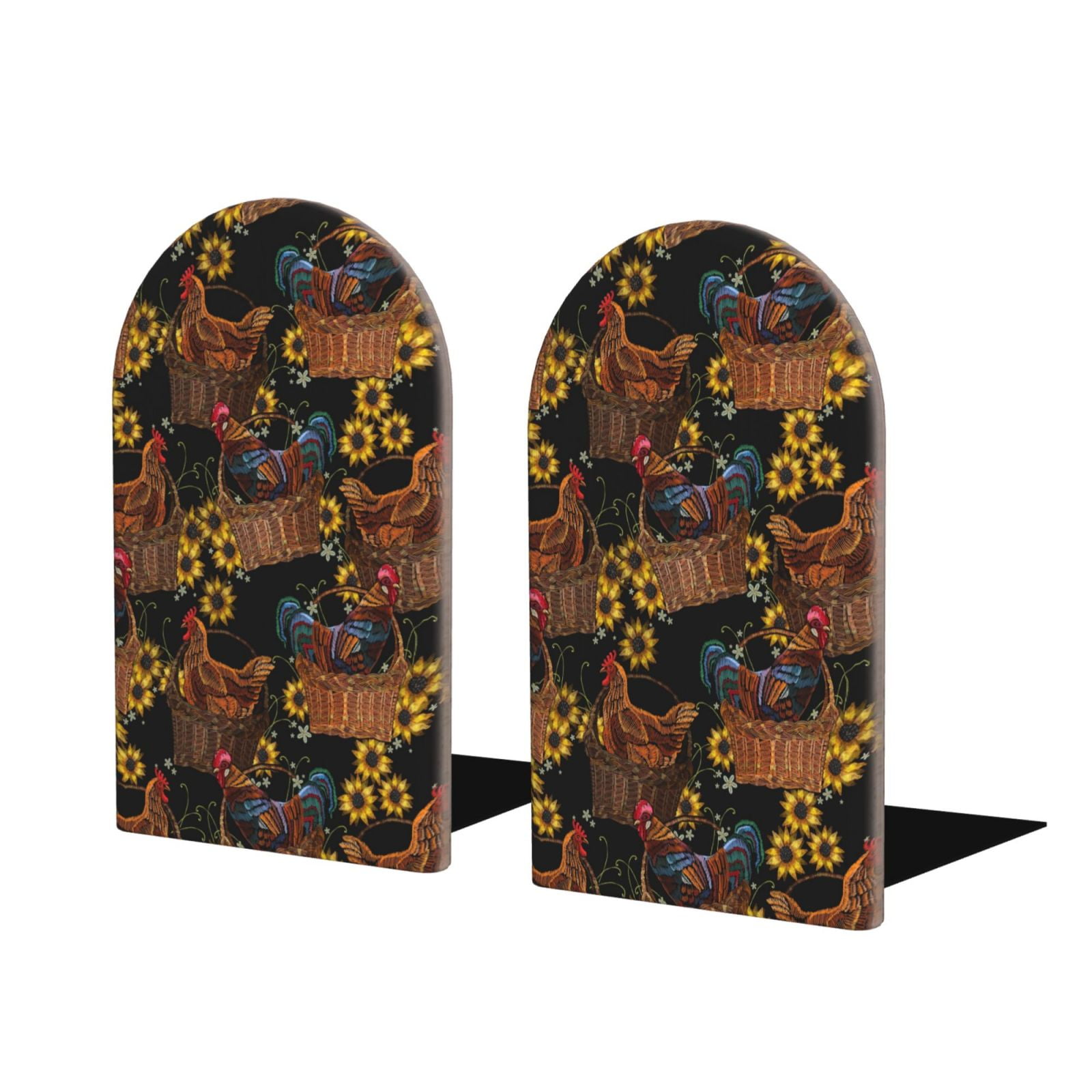 Adobk Chicken Rooster Print Wood,Non-Skid Bookend for Shelves,Bookends ...