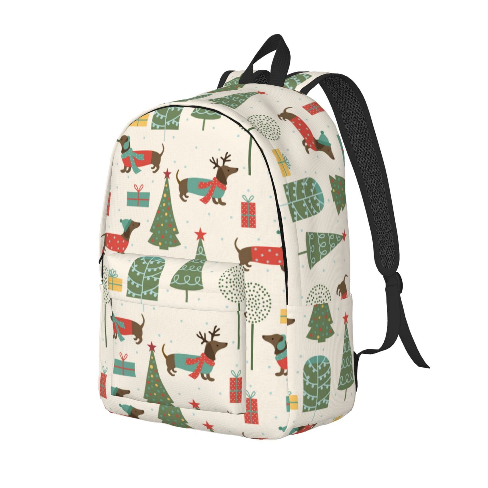 Adobk Christmas Dachshund Dog Print Canvas Backpack Lightweight Travel ...