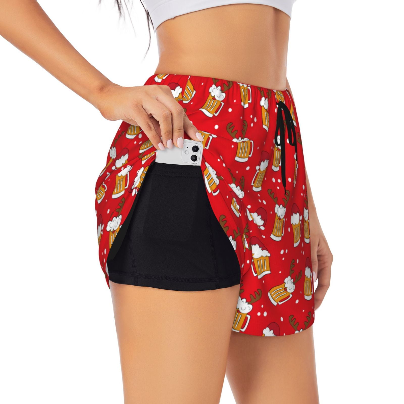 Adobk Christmas Hat beer Print Women's Workout Shorts for Athletic Gym ...