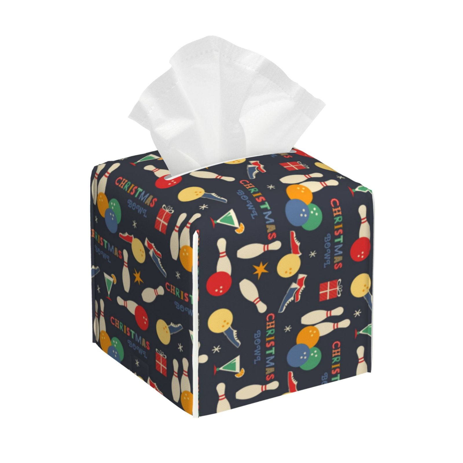 Adobk Christmas Holiday Bowling Print Tissue Box Cover, Square PU ...