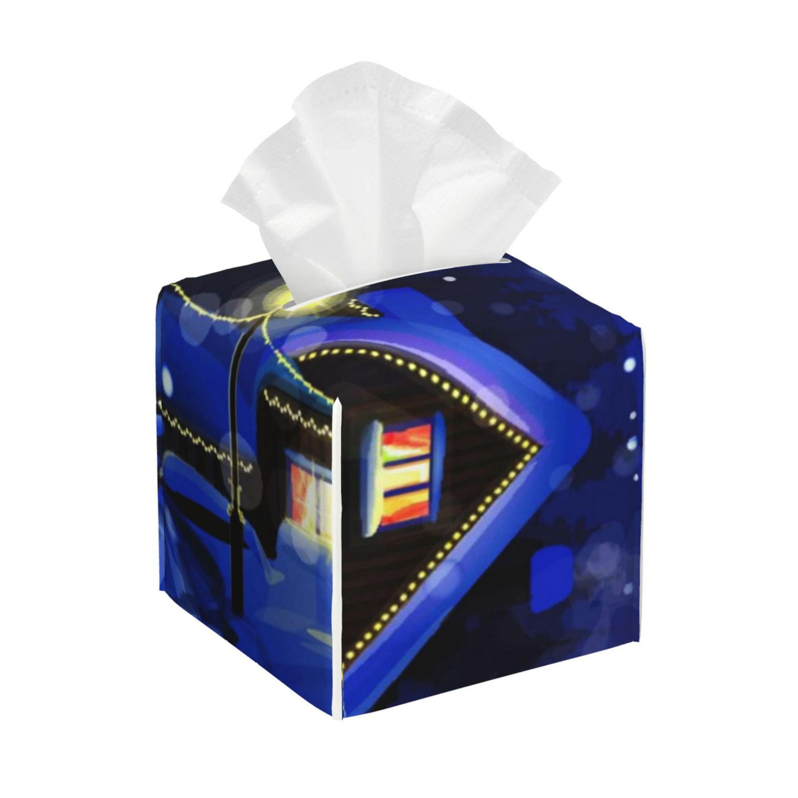 Adobk Christmas Night Print Tissue Box Cover, Square PU Leather Tissue ...