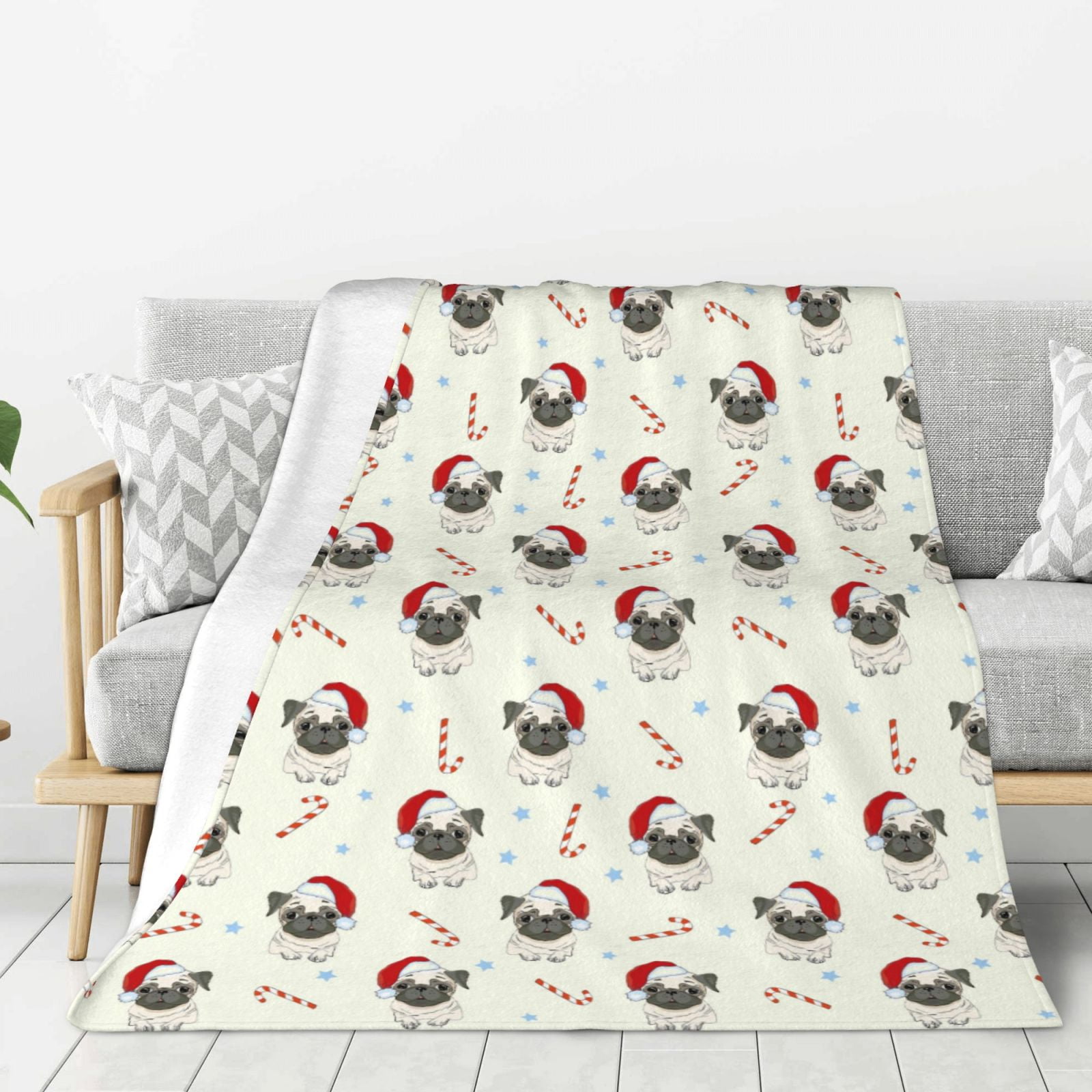 Adobk Christmas Pug Dog Print Blanket Super Soft Flannel Throw Blanket ...
