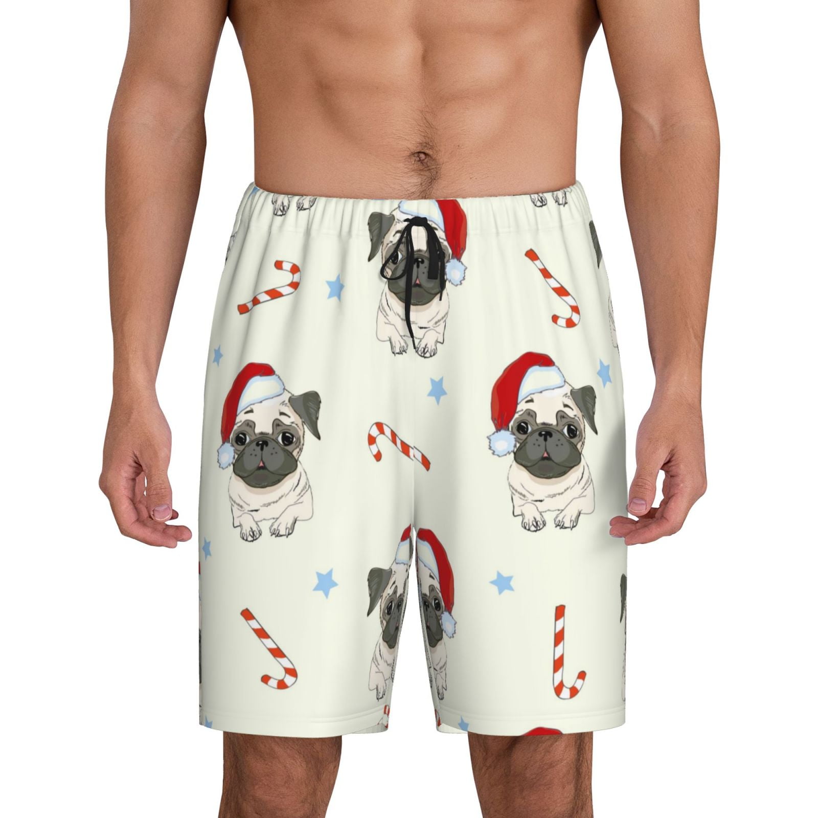 Adobk Christmas Pug Dog Print Pajama Shorts for Men Pjs Bottoms Sleep ...