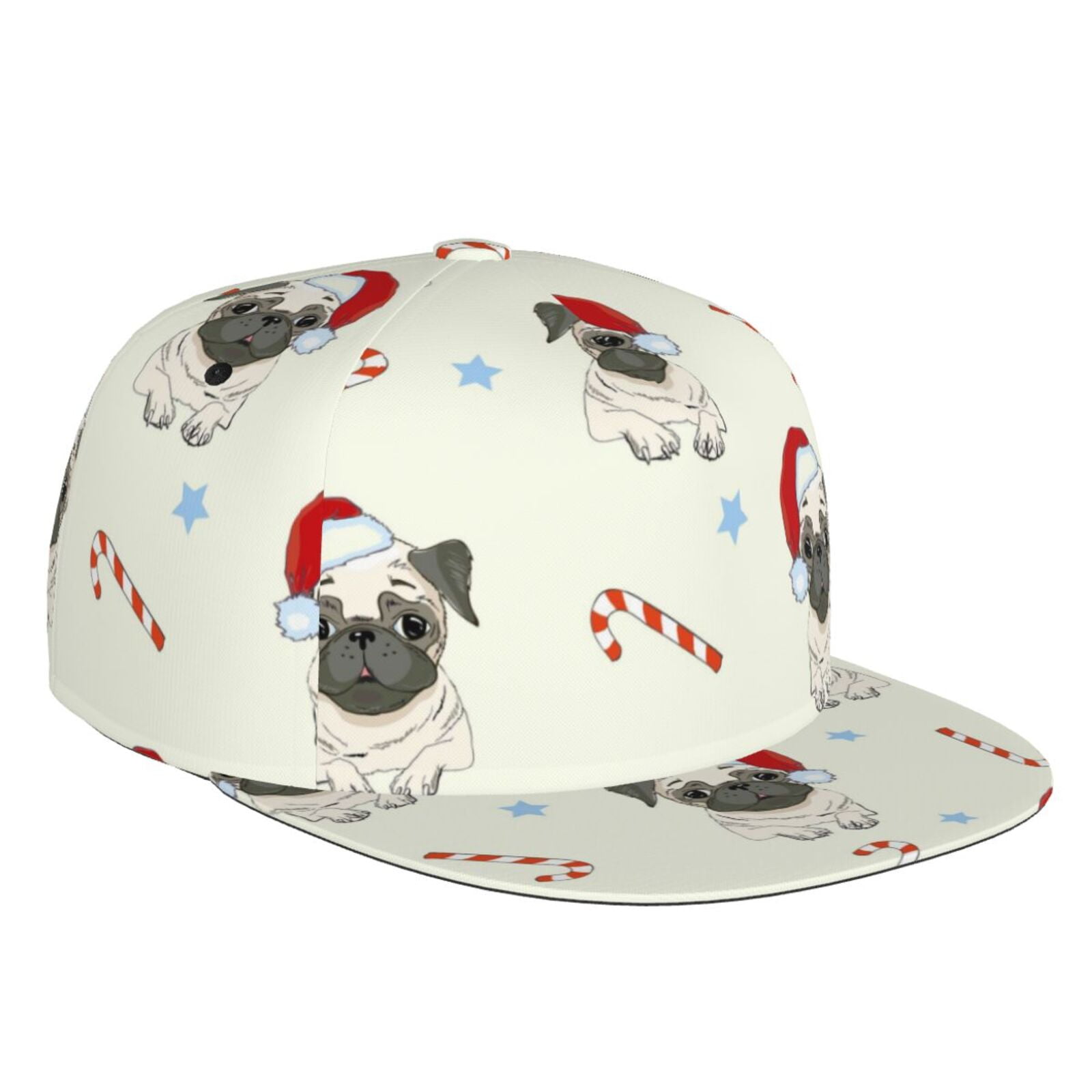 Adobk Christmas Pug Dog Print Snapback Hats For Unisex Flat Bill Hat ...