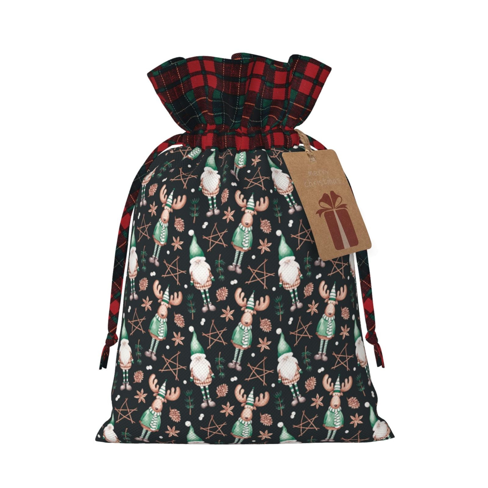 Adobk Christmas cute deer old man Print Holiday Drawstring Gift Bags ...