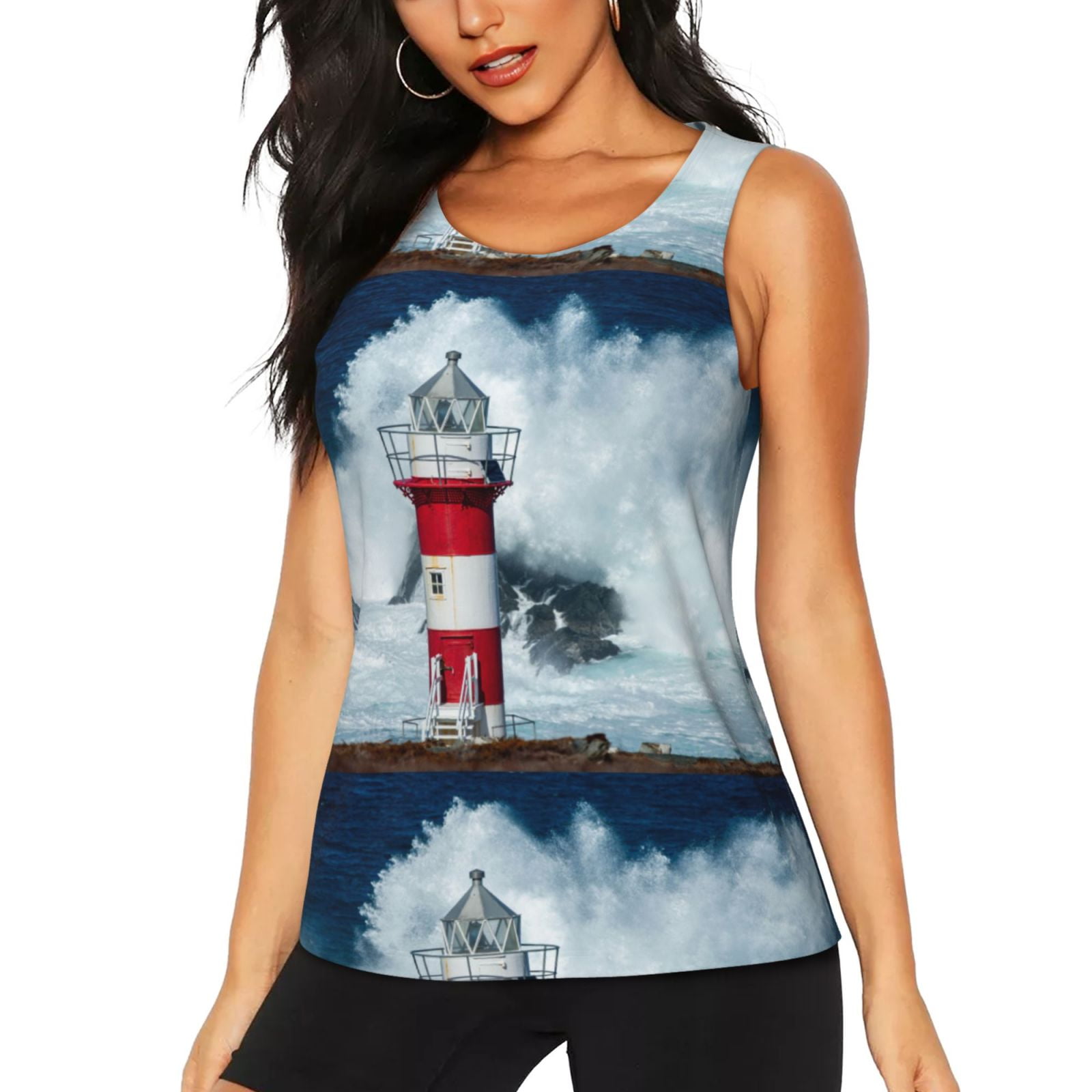 Adobk Circular Lighthouse Print Women's Workout Tank Top Racerback Yoga ...