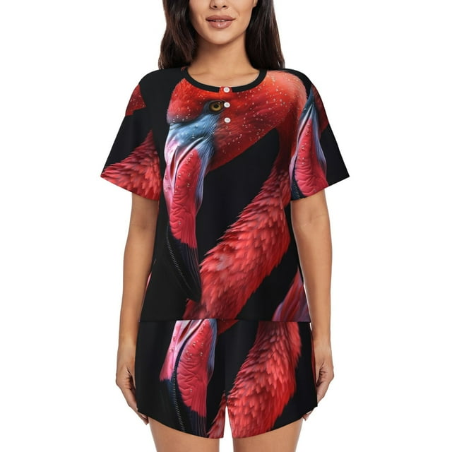 Adobk Closeup Red Flamingo Portrait Print Women Pajamas Sets for Short-Sleeved，Shorts Comfy Pjs ...