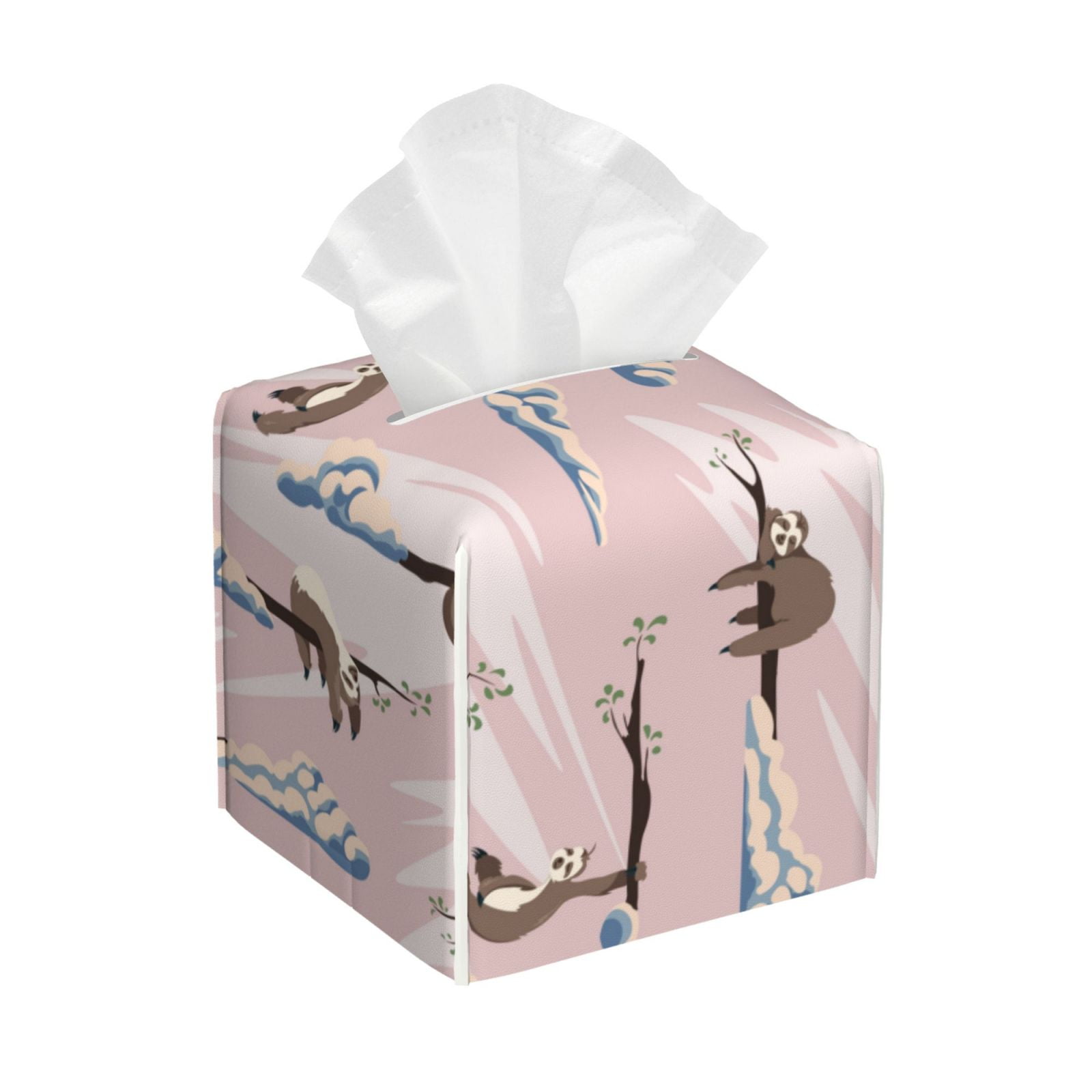 Adobk Cloud Sloth Print Tissue Box Cover, Square PU Leather Tissue ...