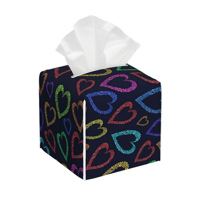 Adobk Colored Hearts Print Tissue Box Cover, Square PU Leather Tissue ...