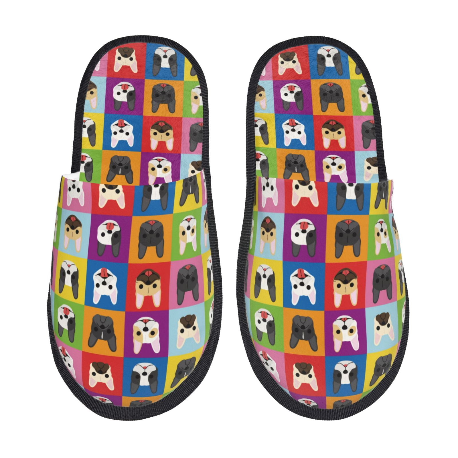 Adobk Colorful Bulldog Print Slippers Indoor Outdoor,Retro Slippers ...