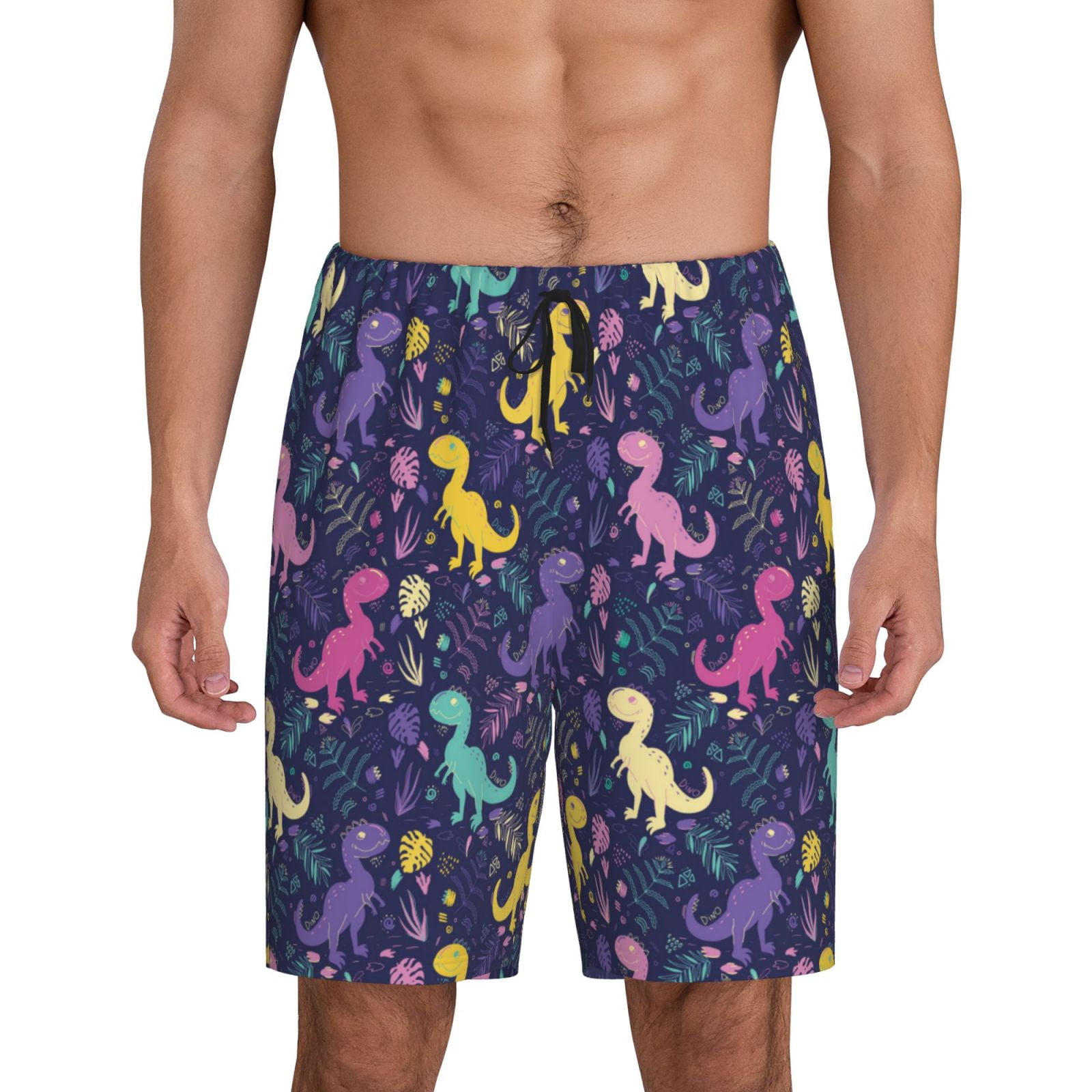 Adobk Colorful Dinosaur Print Pajama Shorts Elastic Waistband Sleep ...