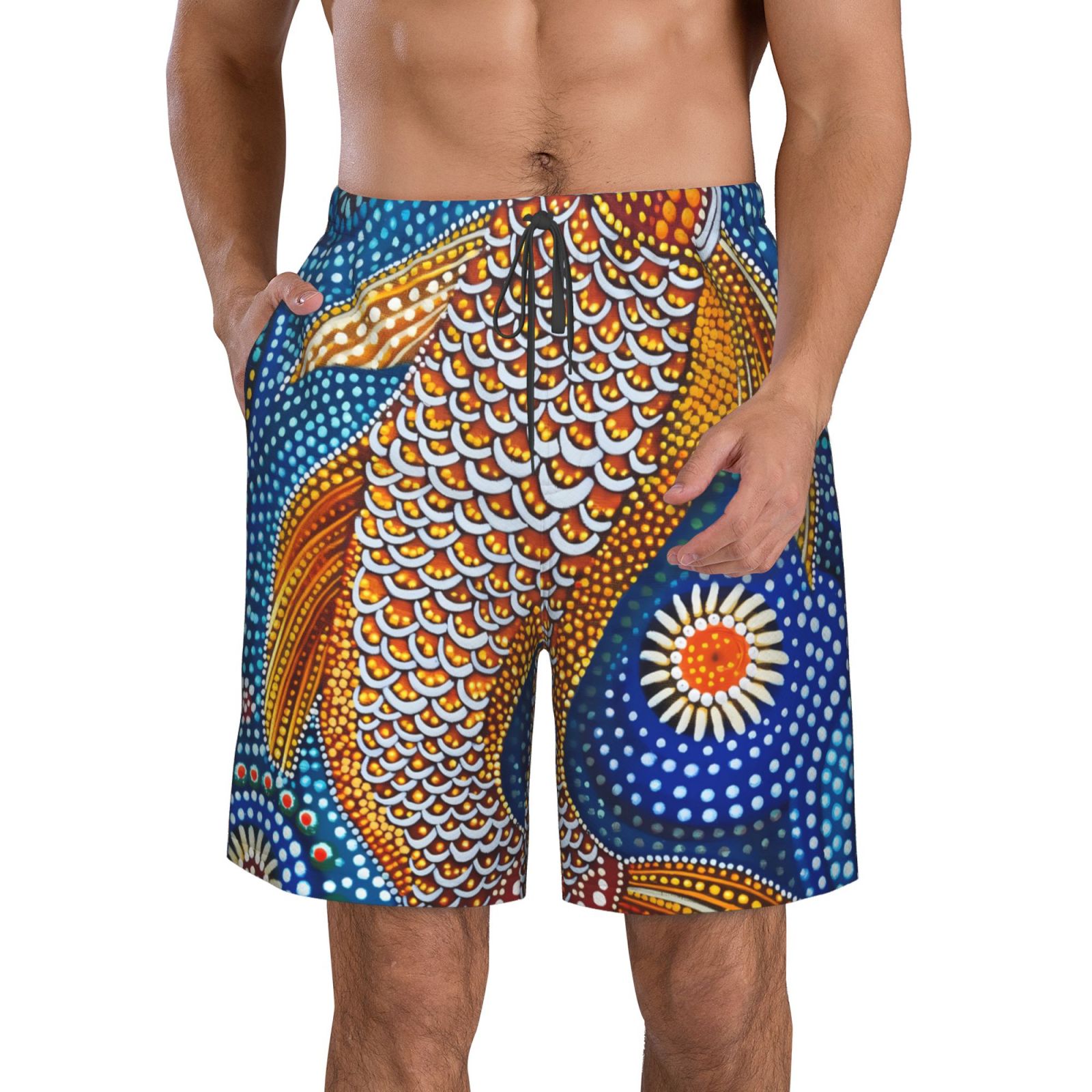 Adobk Colorful Dot Art Fish Print Men's Swim Trunks Hawaiian Bathing ...