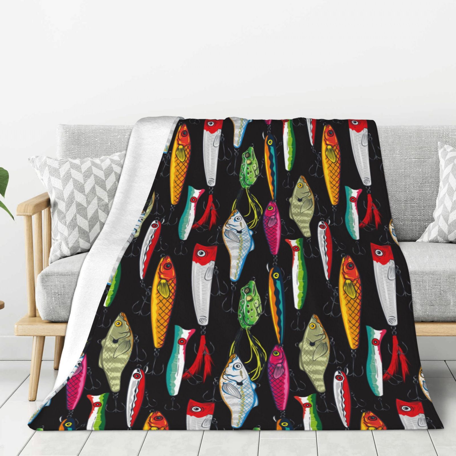 Adobk Colorful Fishing Lures Print Blanket Super Soft Flannel Throw ...