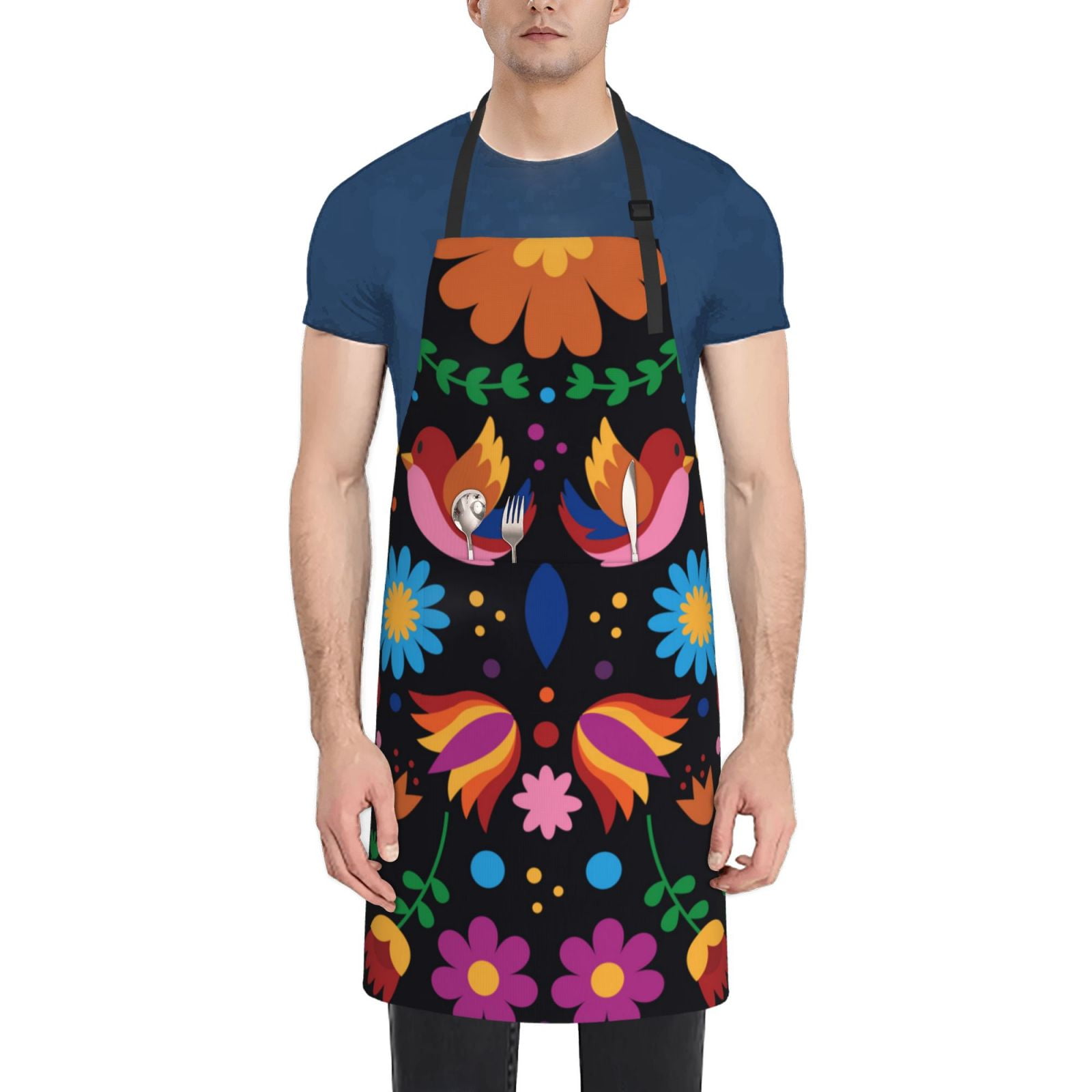 Adobk Colorful Floral2 Aprons Adjustable Bib Aprons With 2 Pockets ...