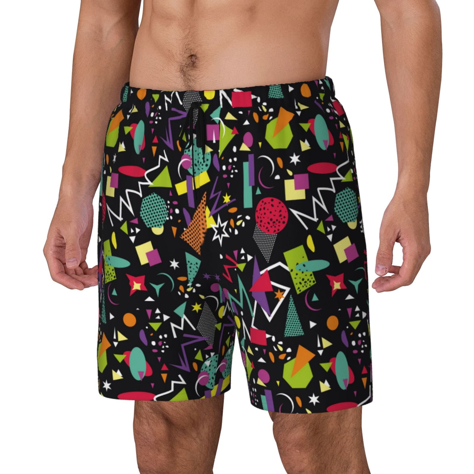 Adobk Colorful Geometric Figures Print Men's Swim Trunks with ...